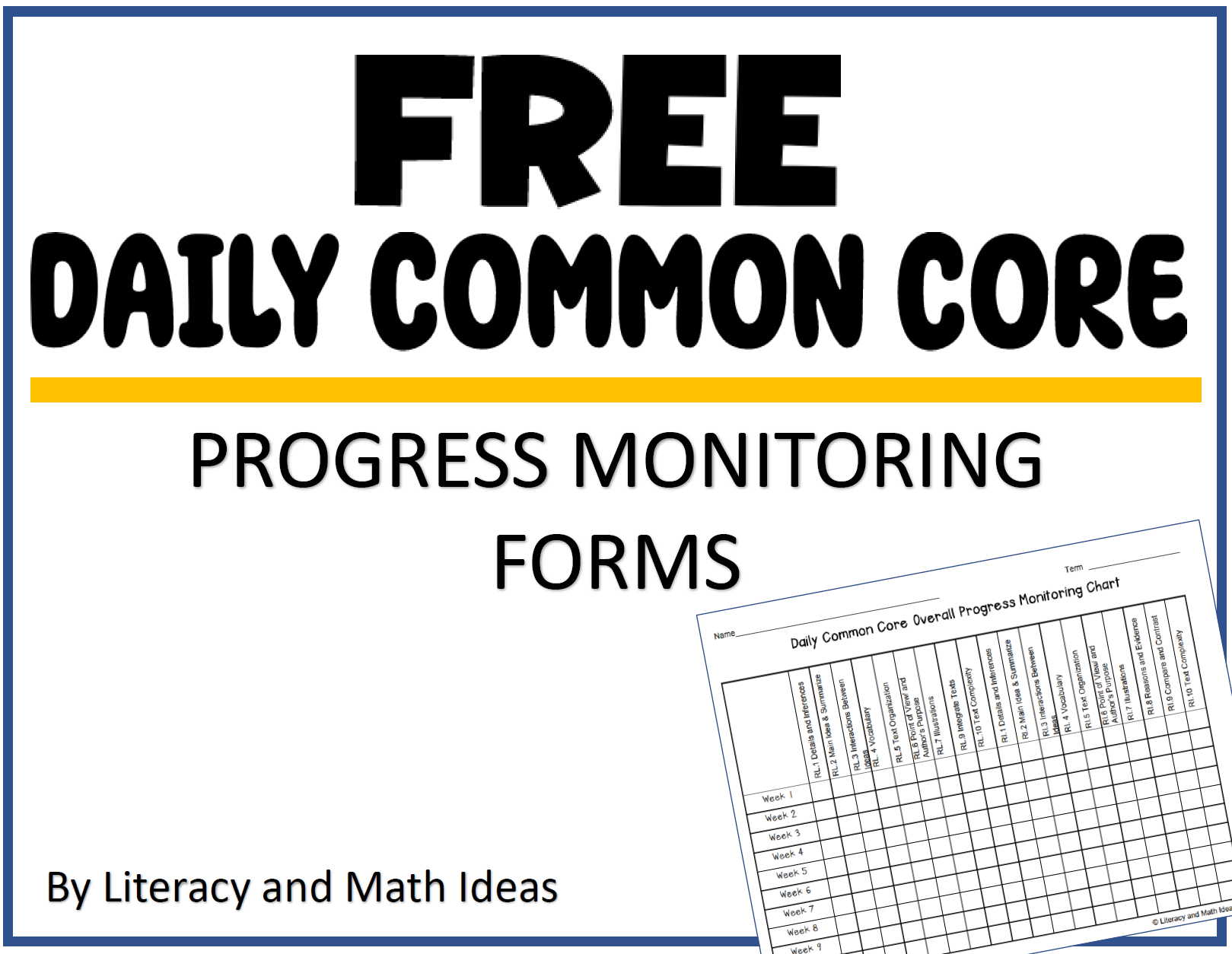 **Free** Daily Common Core Reading Progress Monitoring Chart – Literacy ...