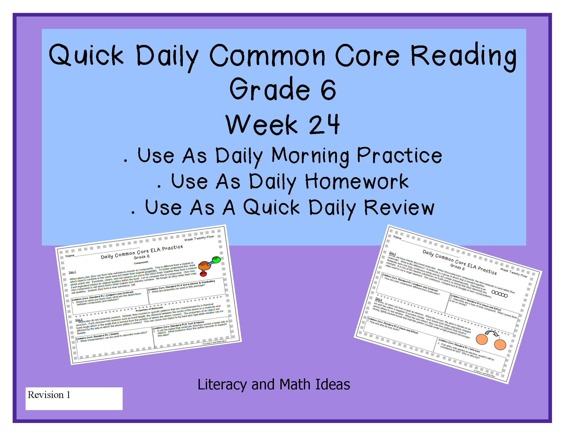 Grade 6 Daily Common Core Reading Practice Week 24 – Literacy and Math ...