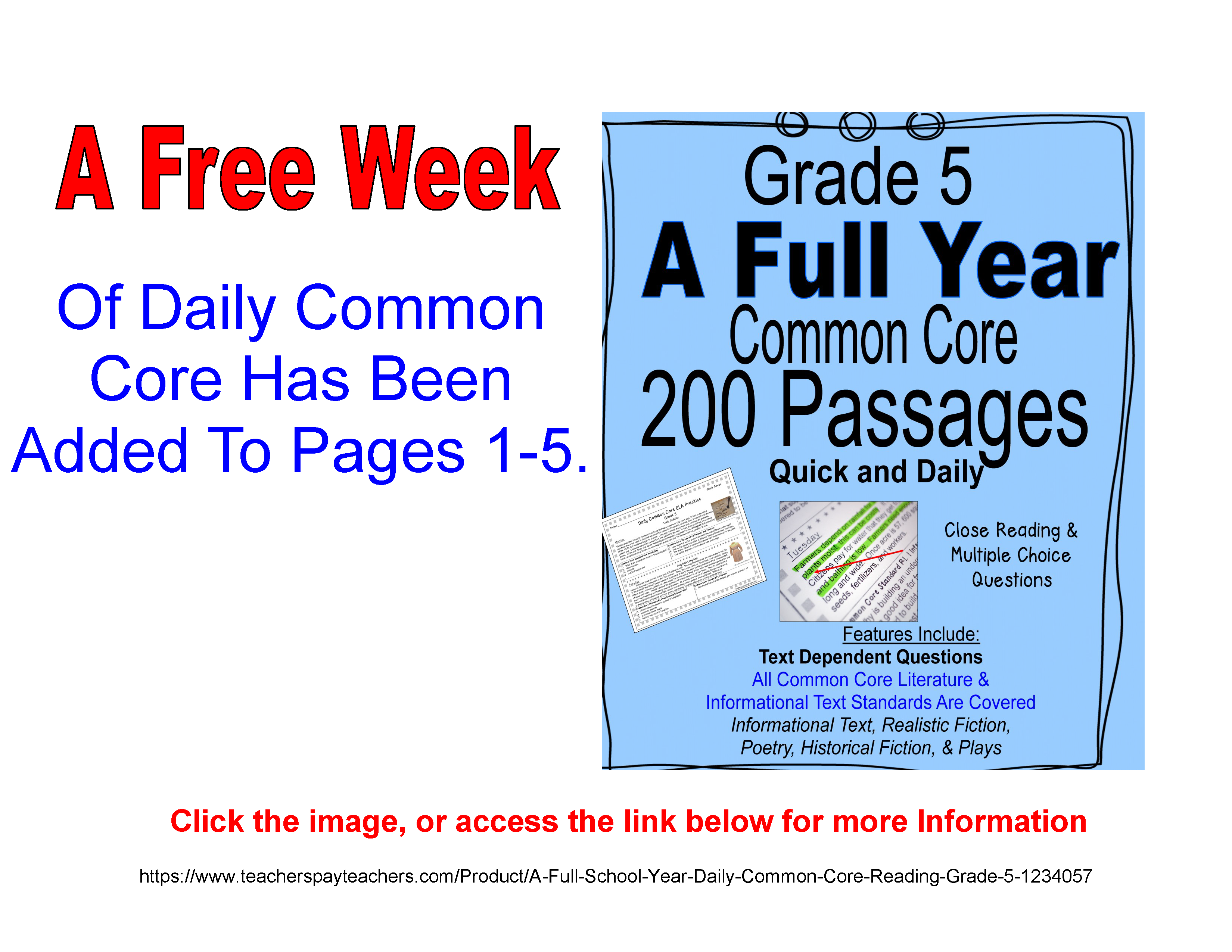 Free Grade 5 Common Core Reading Activity Cards – Literacy and Math Ideas
