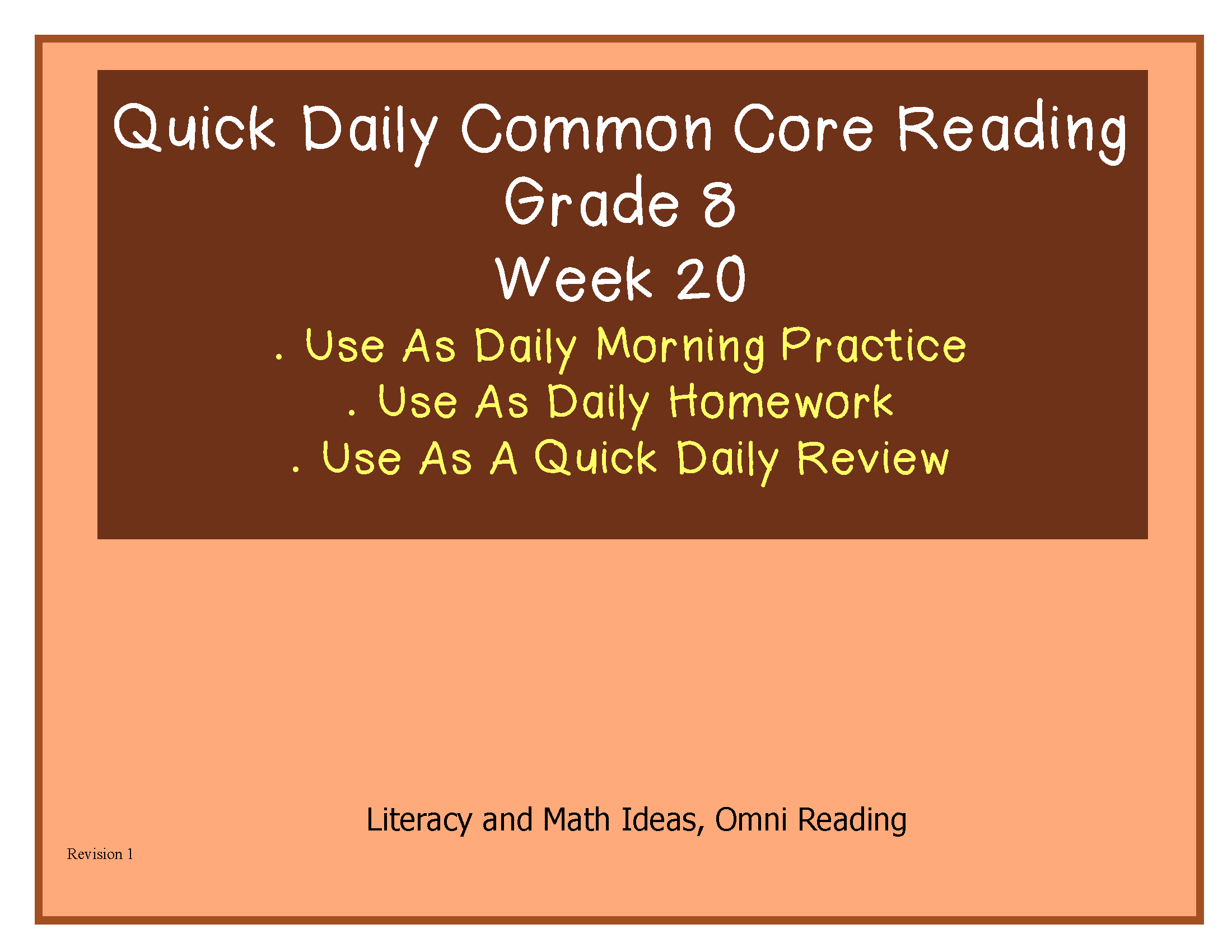 Grade 8 Daily Common Core Reading Practice Week 20 – Literacy and Math ...
