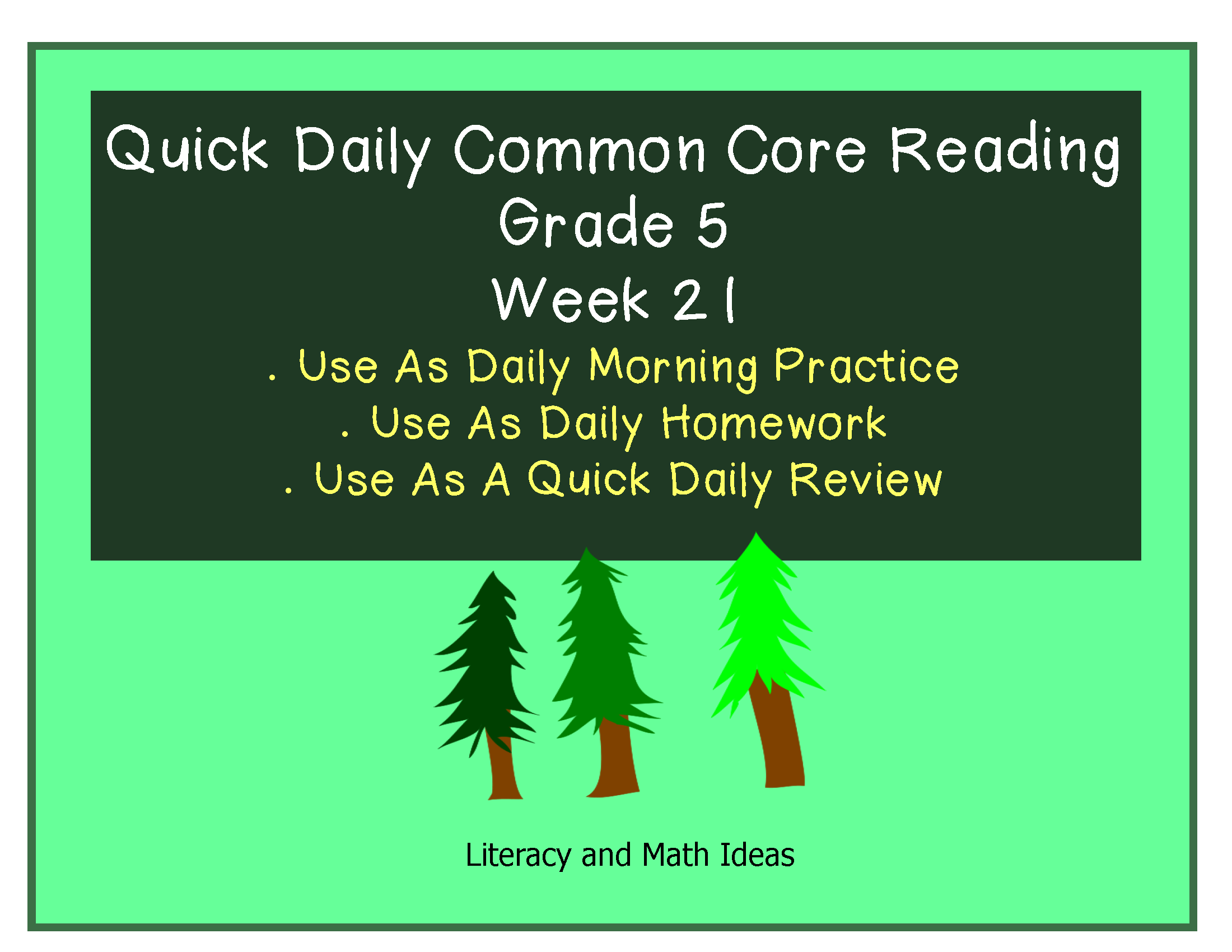Grade 5 Daily Common Core Reading Practice Week 21 – Literacy and Math ...