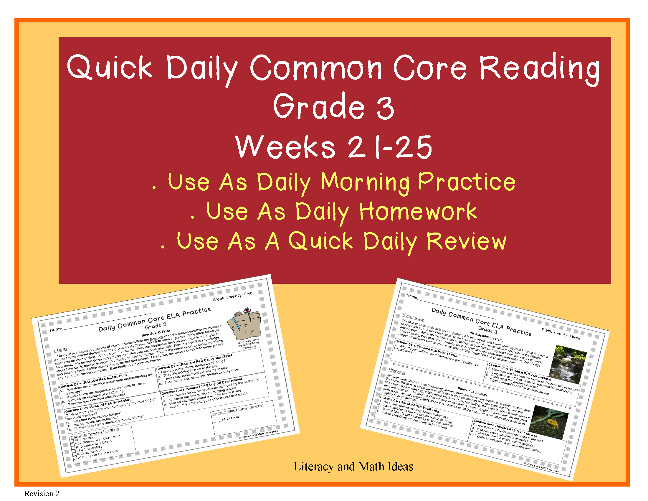 Grade 3 Daily Common Core Reading Practice Weeks 21-25 – Literacy and ...