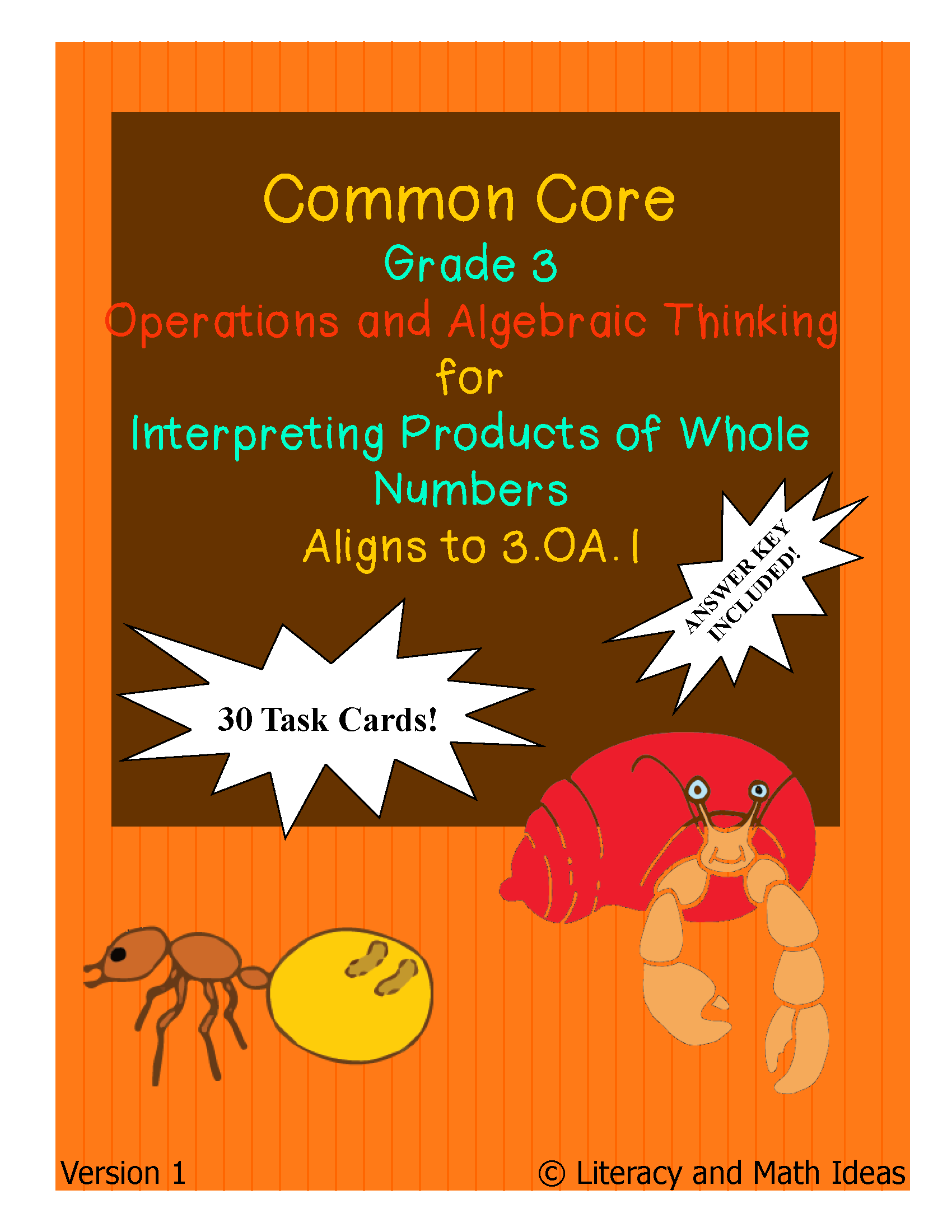 Grade 3 Math Common Core 3.OA.1 Interpreting Products – Literacy and ...