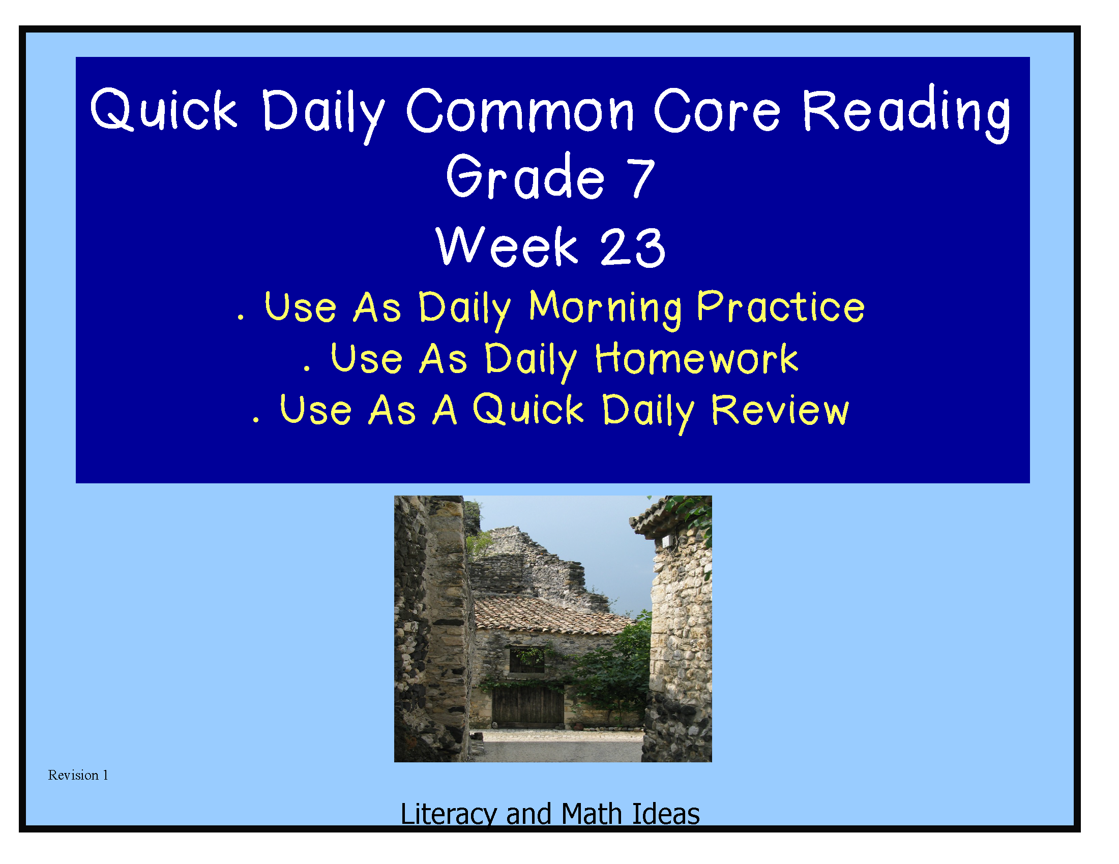 Grade 7 Daily Common Core Reading Practice Week 23 – Literacy and Math ...