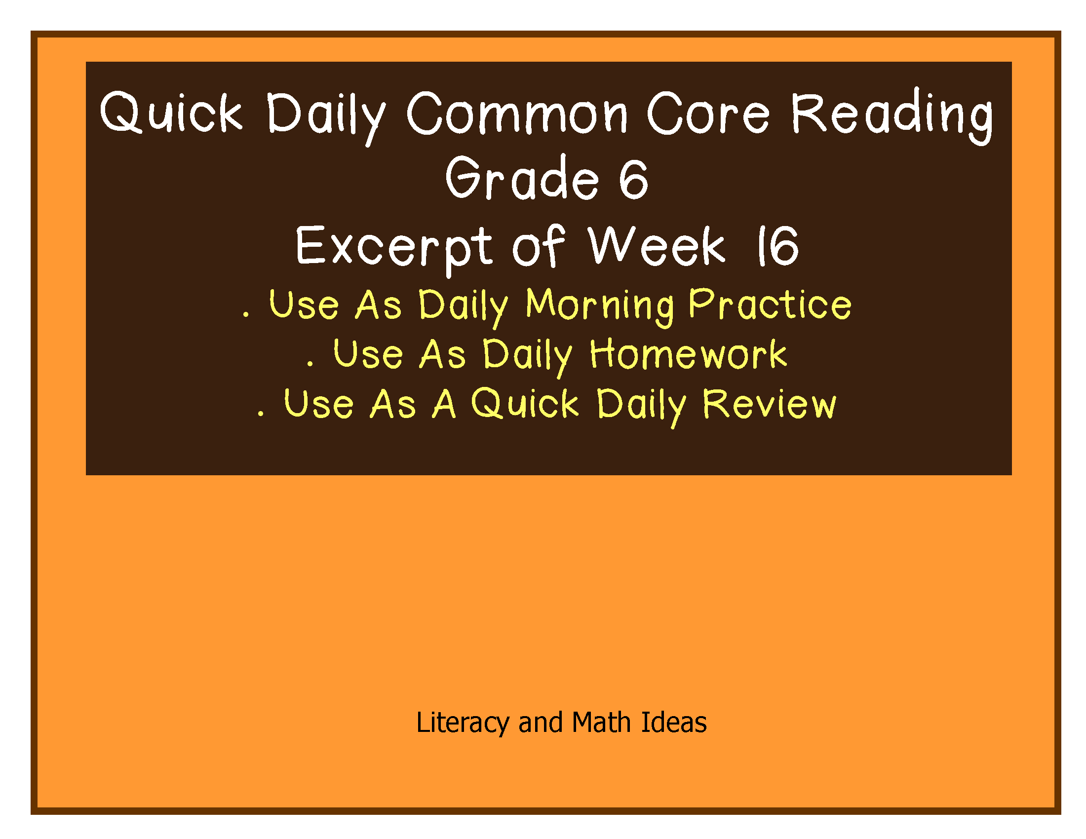 Grade 6 Daily Common Core Reading Practice Week 16 (Part 1/2 ...