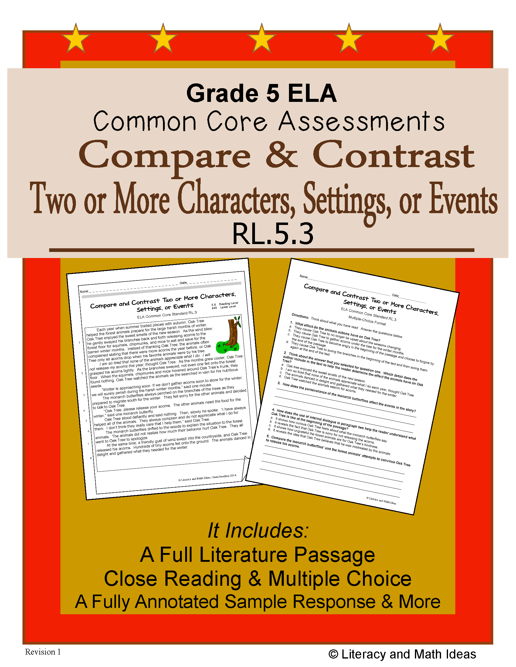 Grade 5 Common Core Assessments: Characters & Events RL.5.3 – Literacy ...