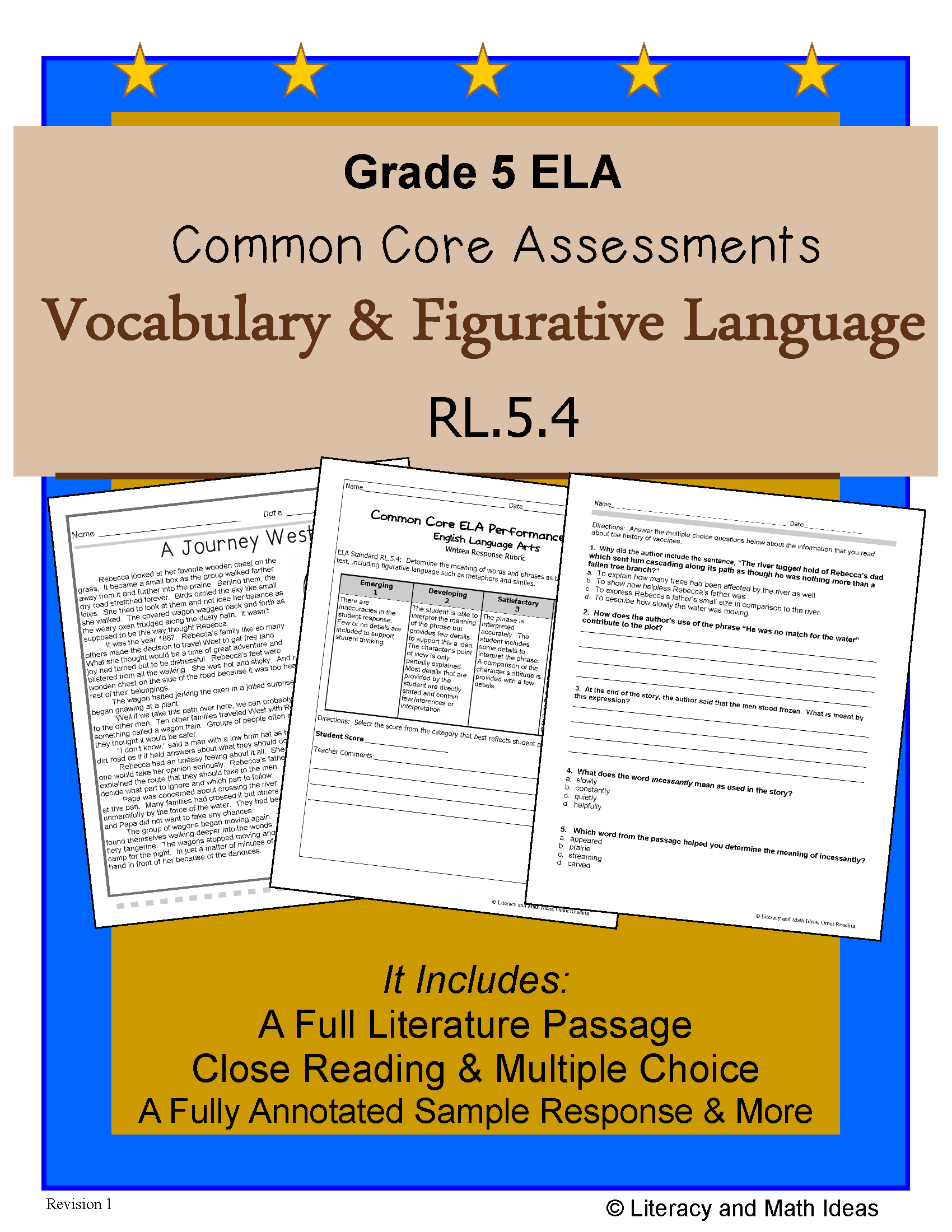 Grade 5 Common Core Assessments: Vocabulary and Figurative Language RL ...