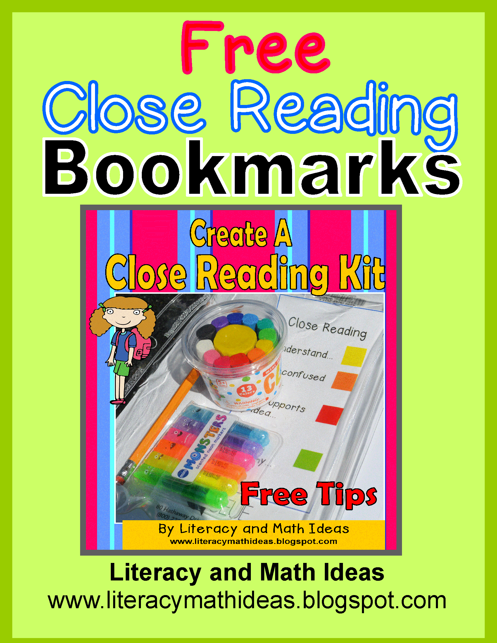 Free Close Reading Bookmarks – Literacy and Math Ideas