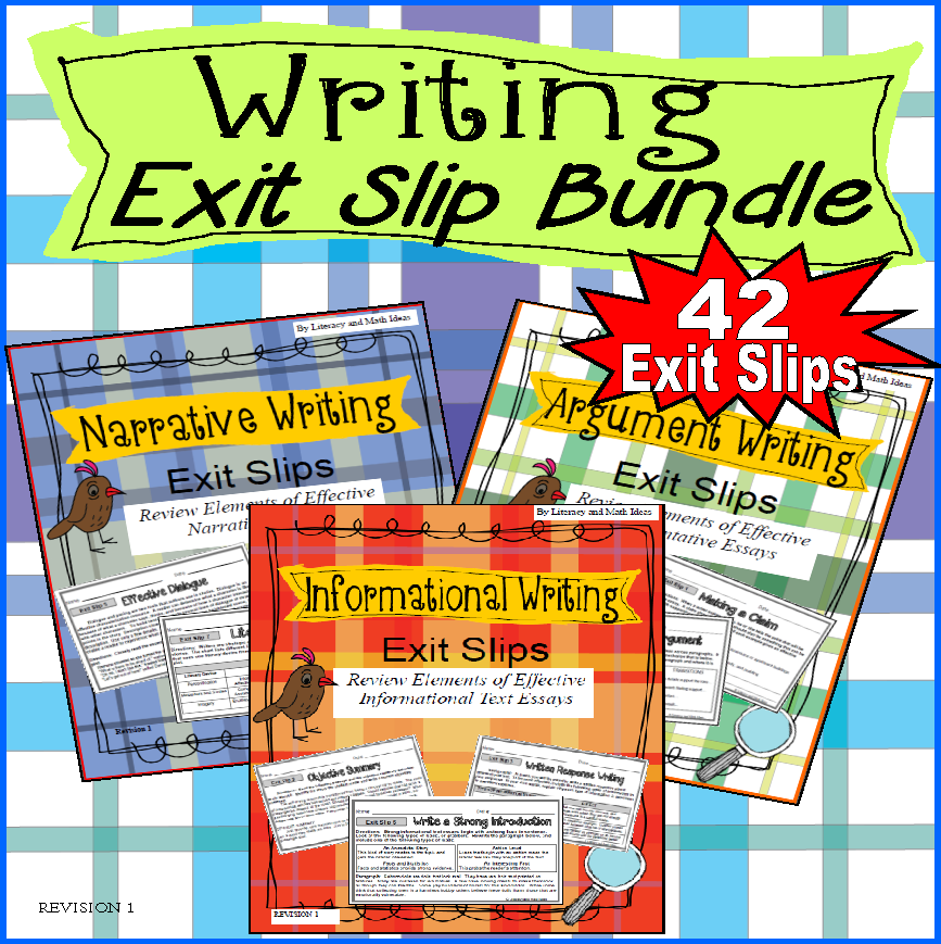 Essay Writing Exit Slips Bundle – Literacy and Math Ideas