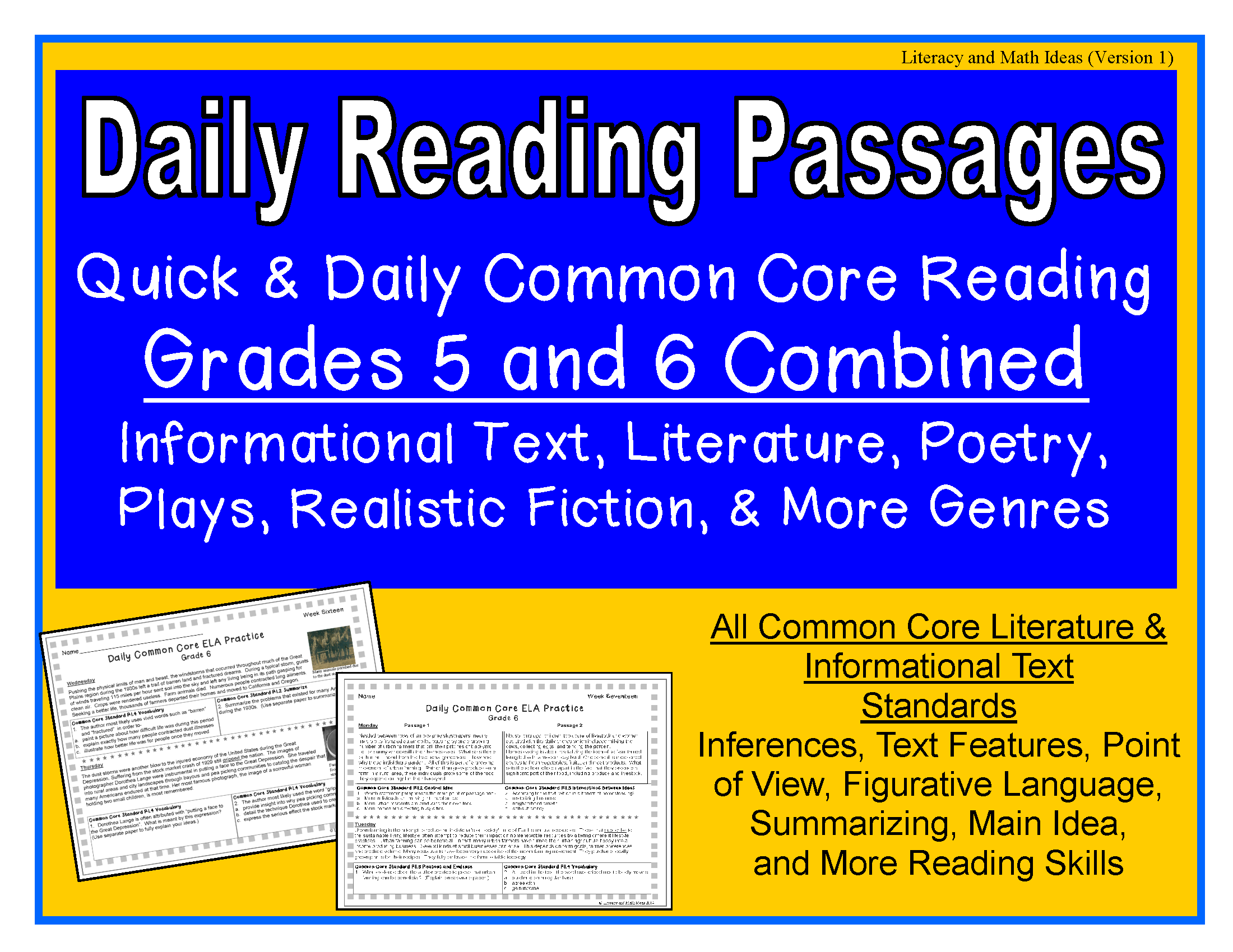 Daily Common Core Reading Grade 5 and Grade 6 Combined – Literacy and ...
