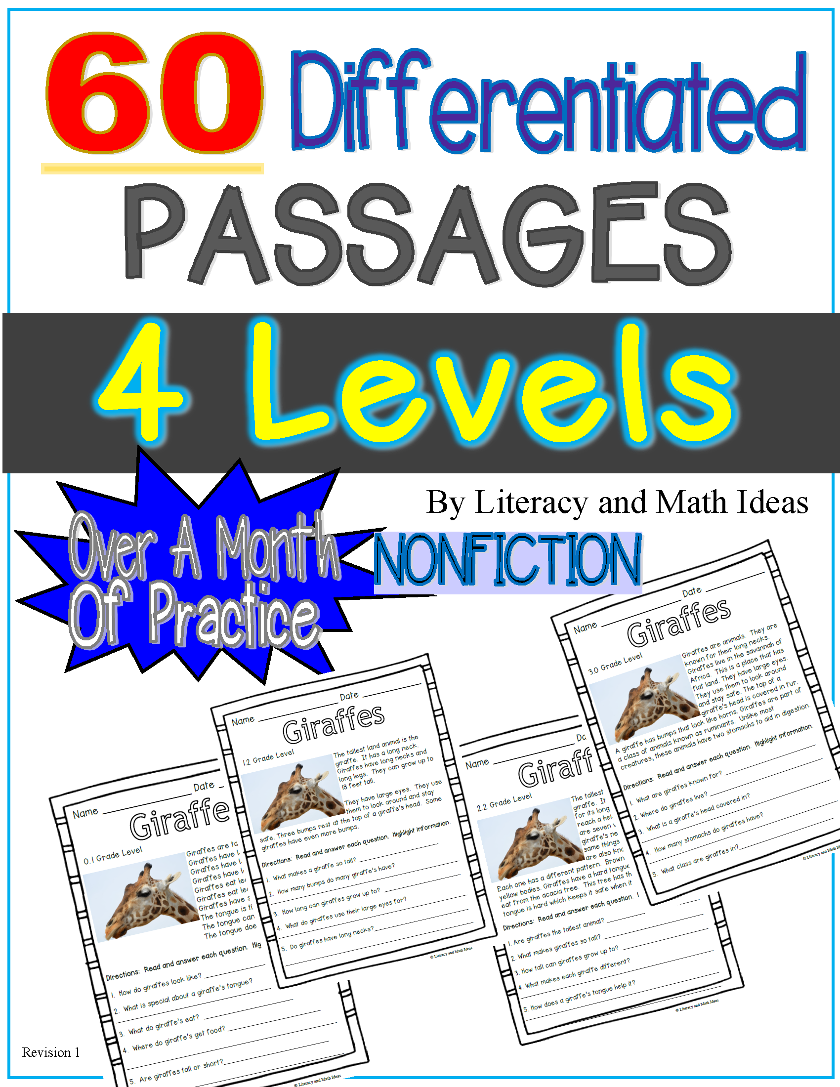 60 Differentiated Nonfiction Passages (4 Levels Per Topic) – Literacy ...