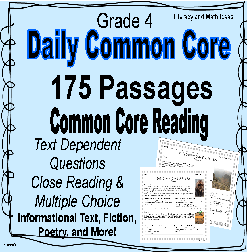 175 Grade 4 Daily Common Core Reading Passages – Literacy and Math Ideas
