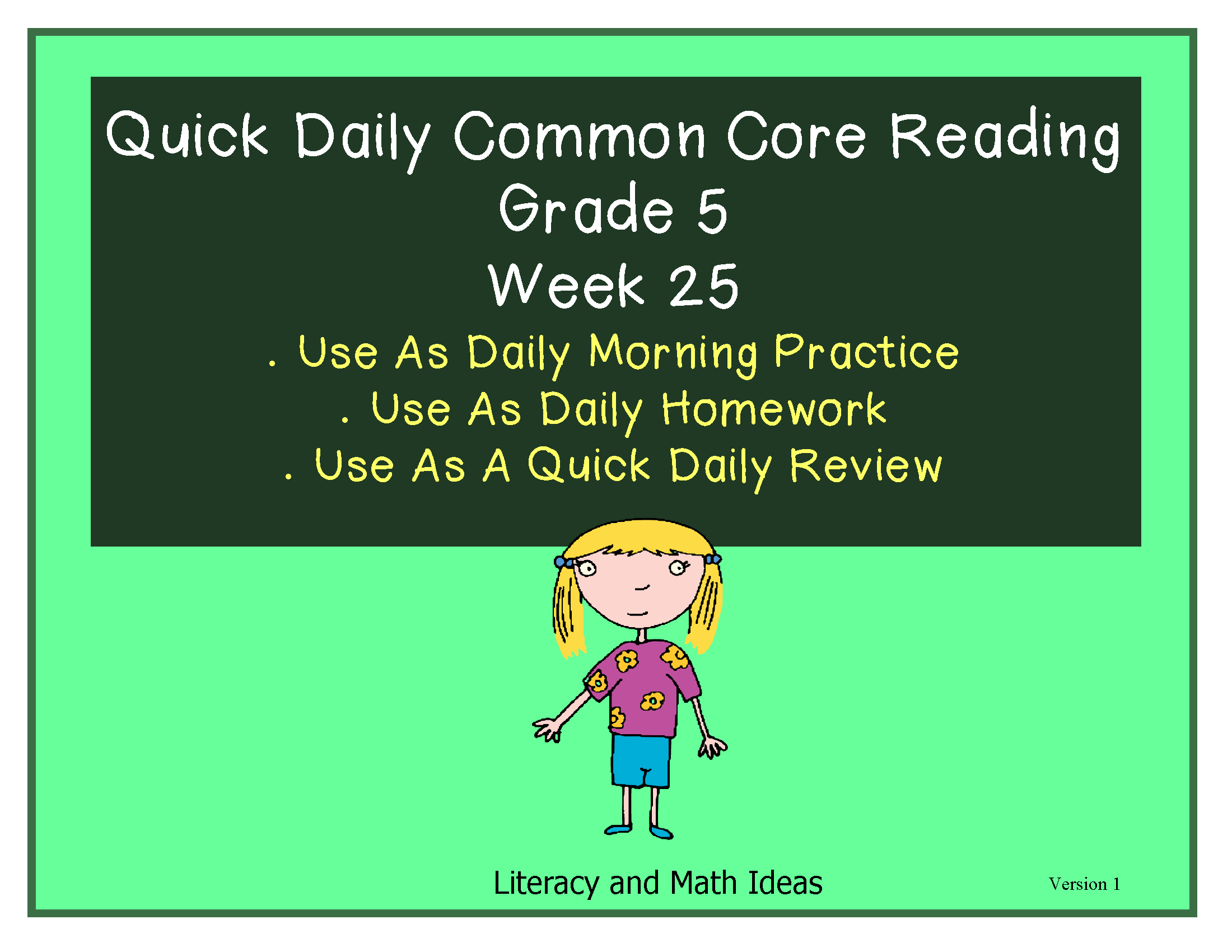 Grade 5 Daily Common Core Reading Practice Week 25 – Literacy and Math ...
