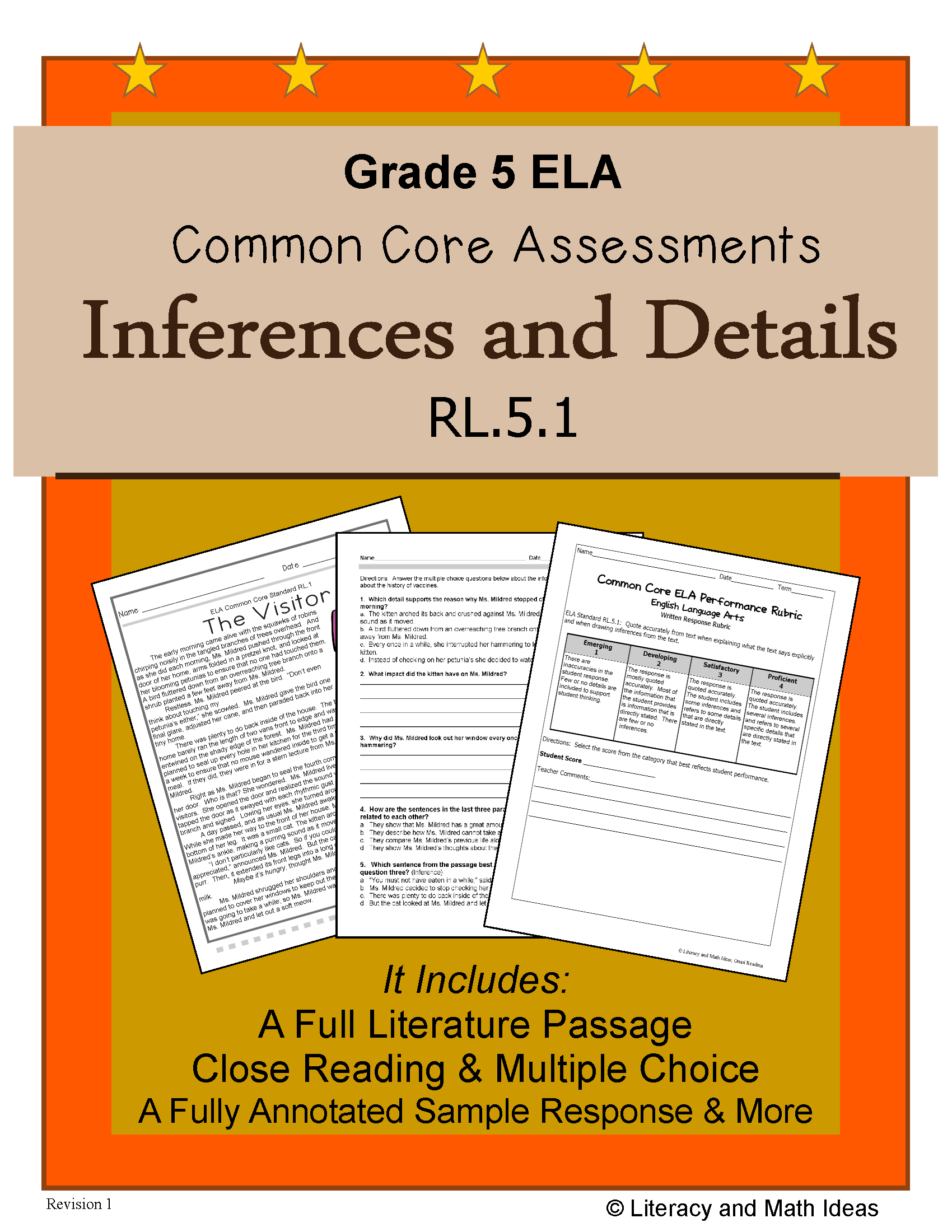 Grade 5 Common Core Assessments: Inferences and Details RL.5.1 ...