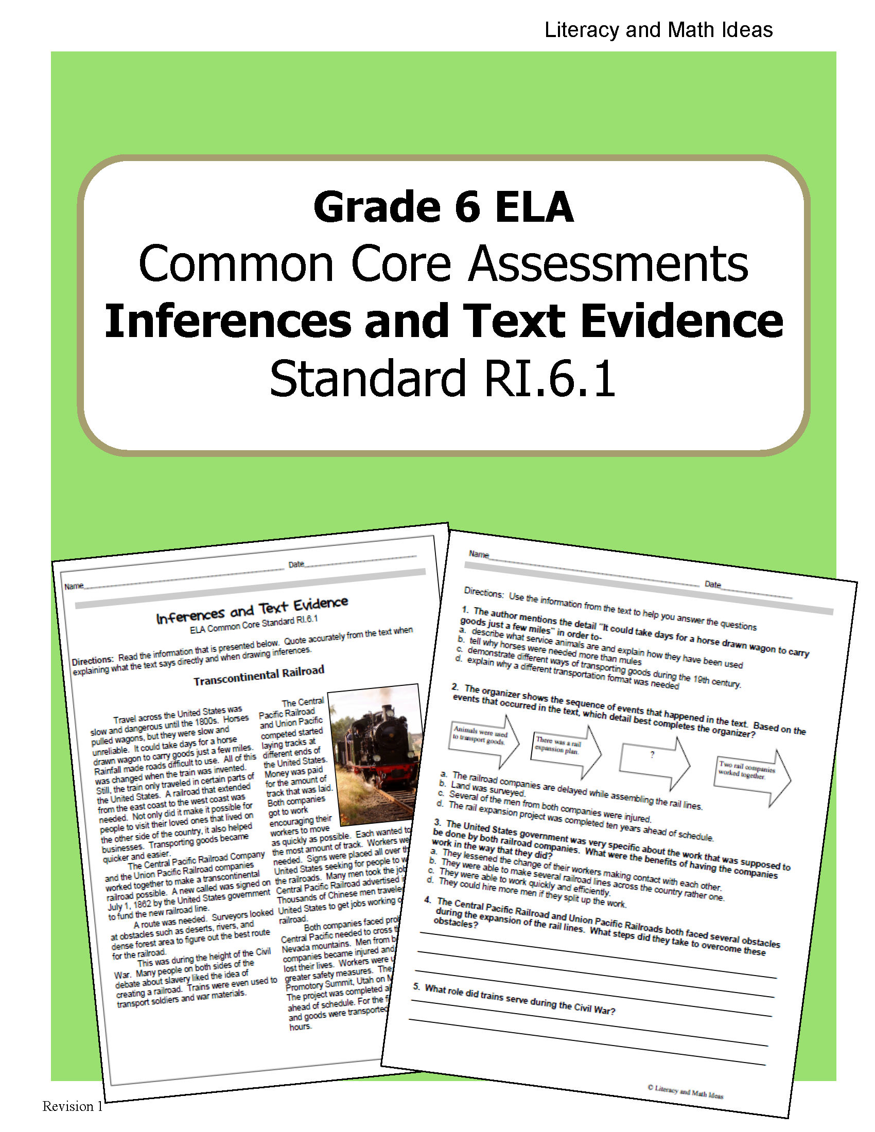 Grade 6 Common Core Assessments: Inferences and Text Evidence RI.6.1 ...