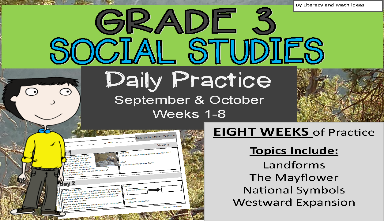 Daily Social Studies (Grade 3 Weeks 1 -8 Bundle) – Literacy and Math Ideas