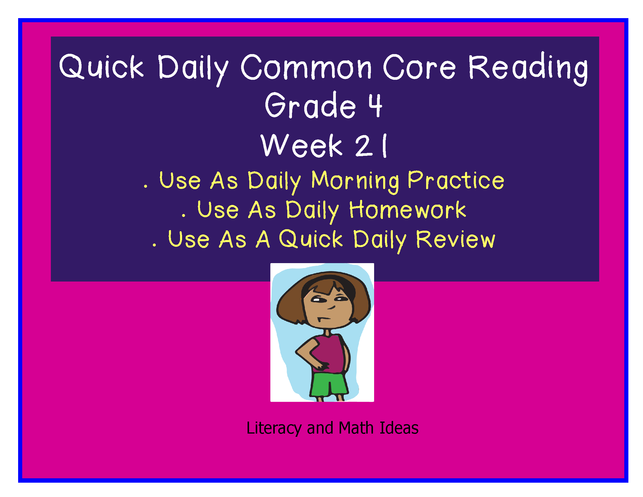 Grade 4 Daily Common Core Reading Practice Week 21 – Literacy and Math ...