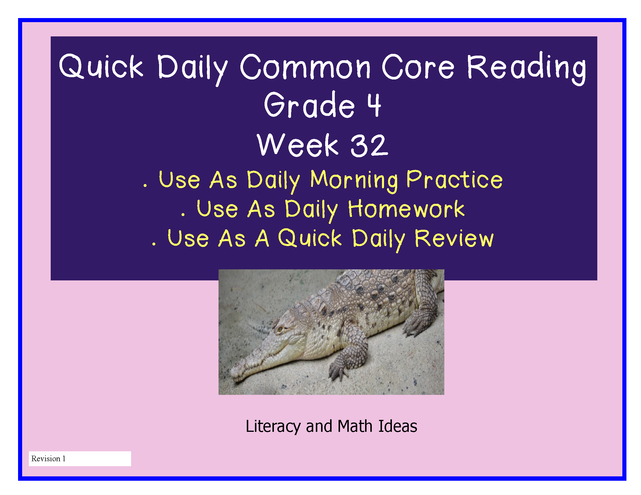Grade 4 Daily Common Core Reading Practice Week 32 – Literacy and Math ...