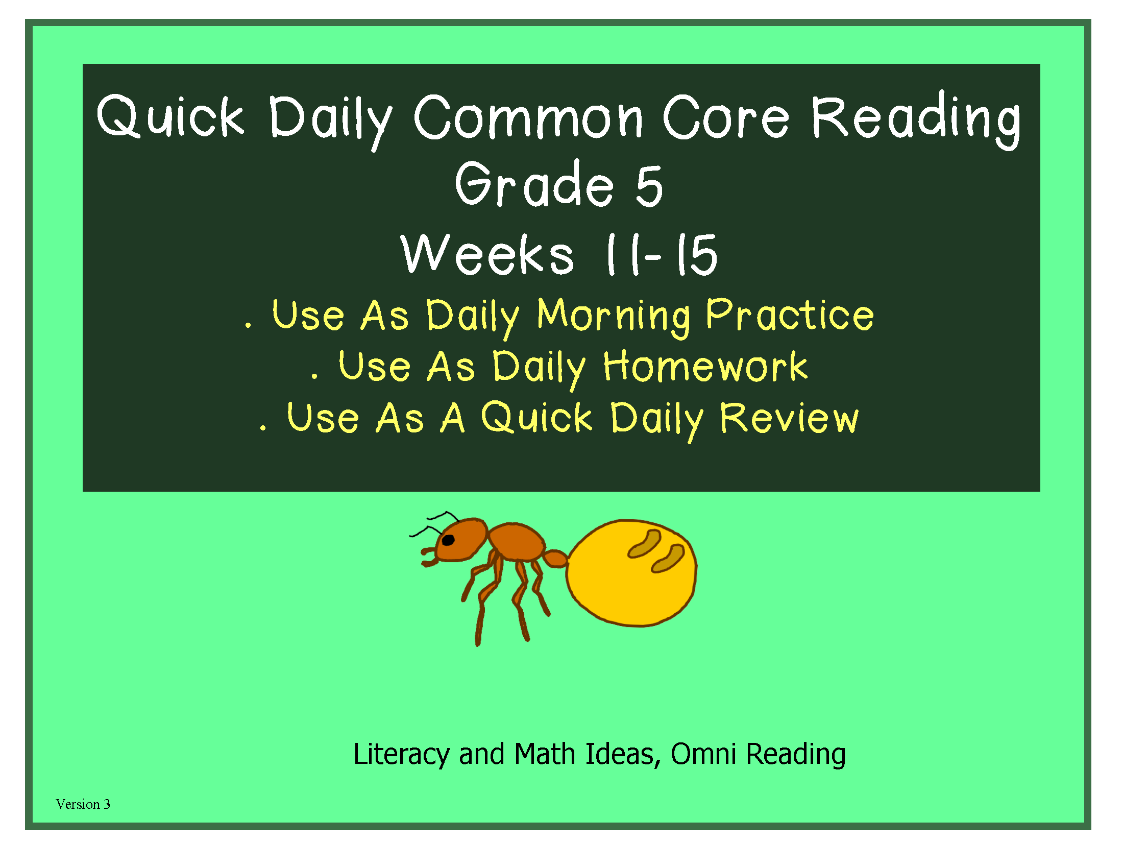 Grade 5 Daily Common Core Reading Weeks 11-15 – Literacy and Math Ideas