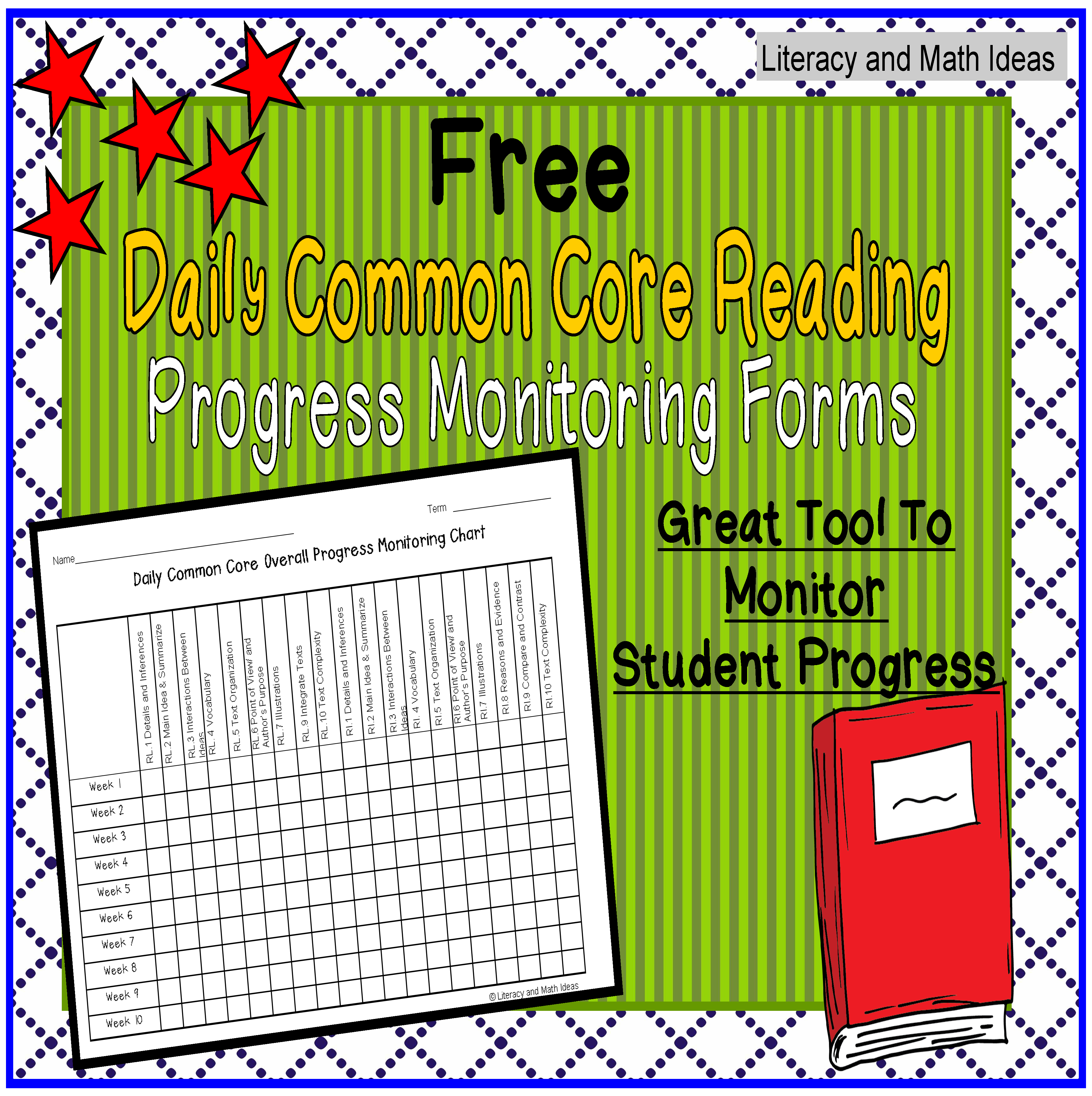 **Free** Daily Common Core Reading Progress Monitoring Chart – Literacy ...