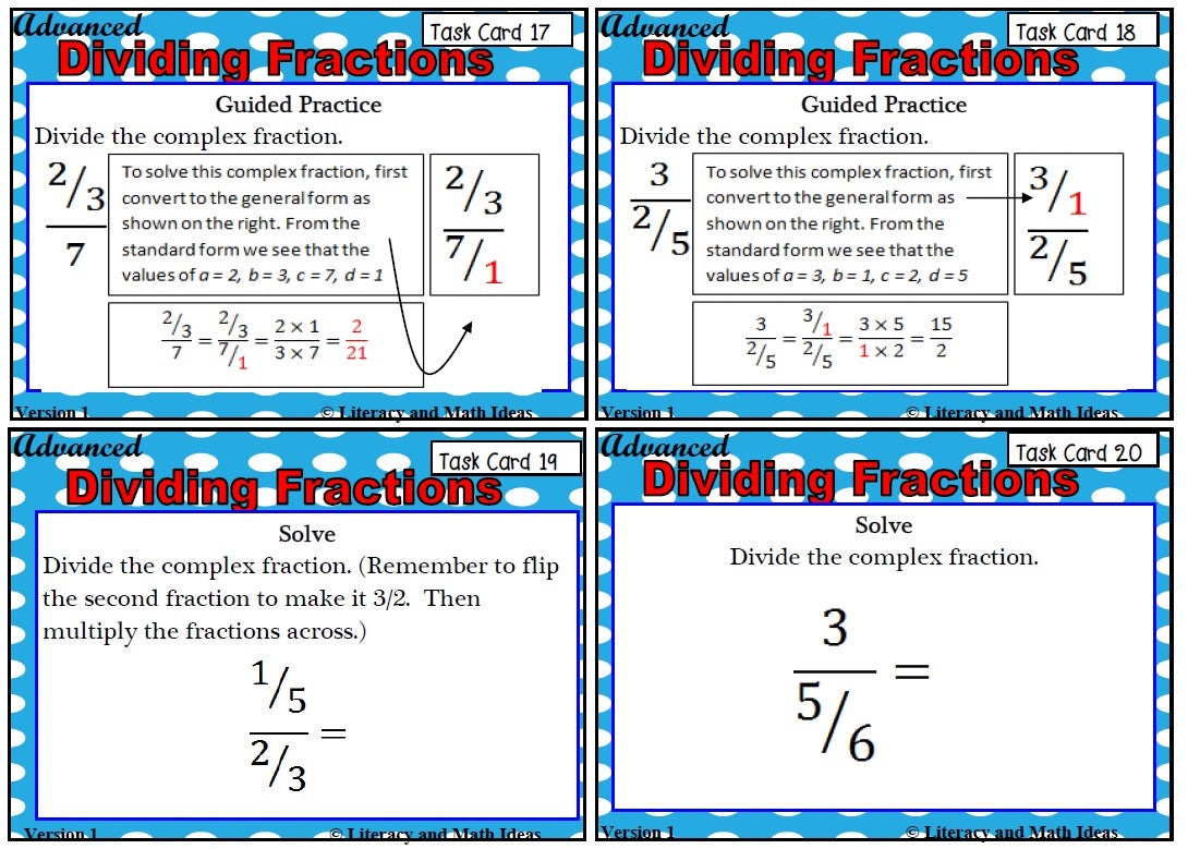 368 Advanced Division of Fractions Task Cards – Literacy and Math Ideas