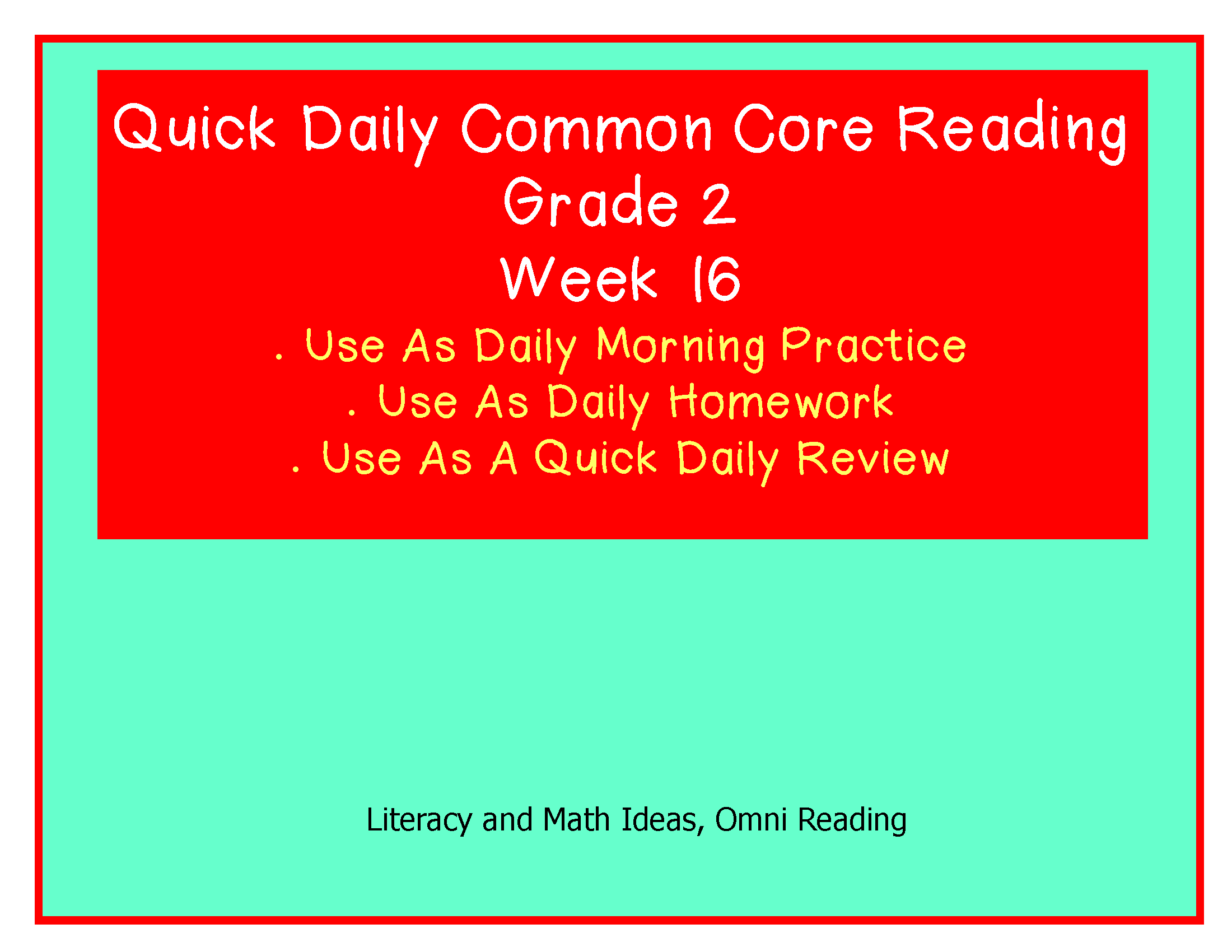 Grade 2 Daily Common Core Reading Practice Week 16 – Literacy and Math ...