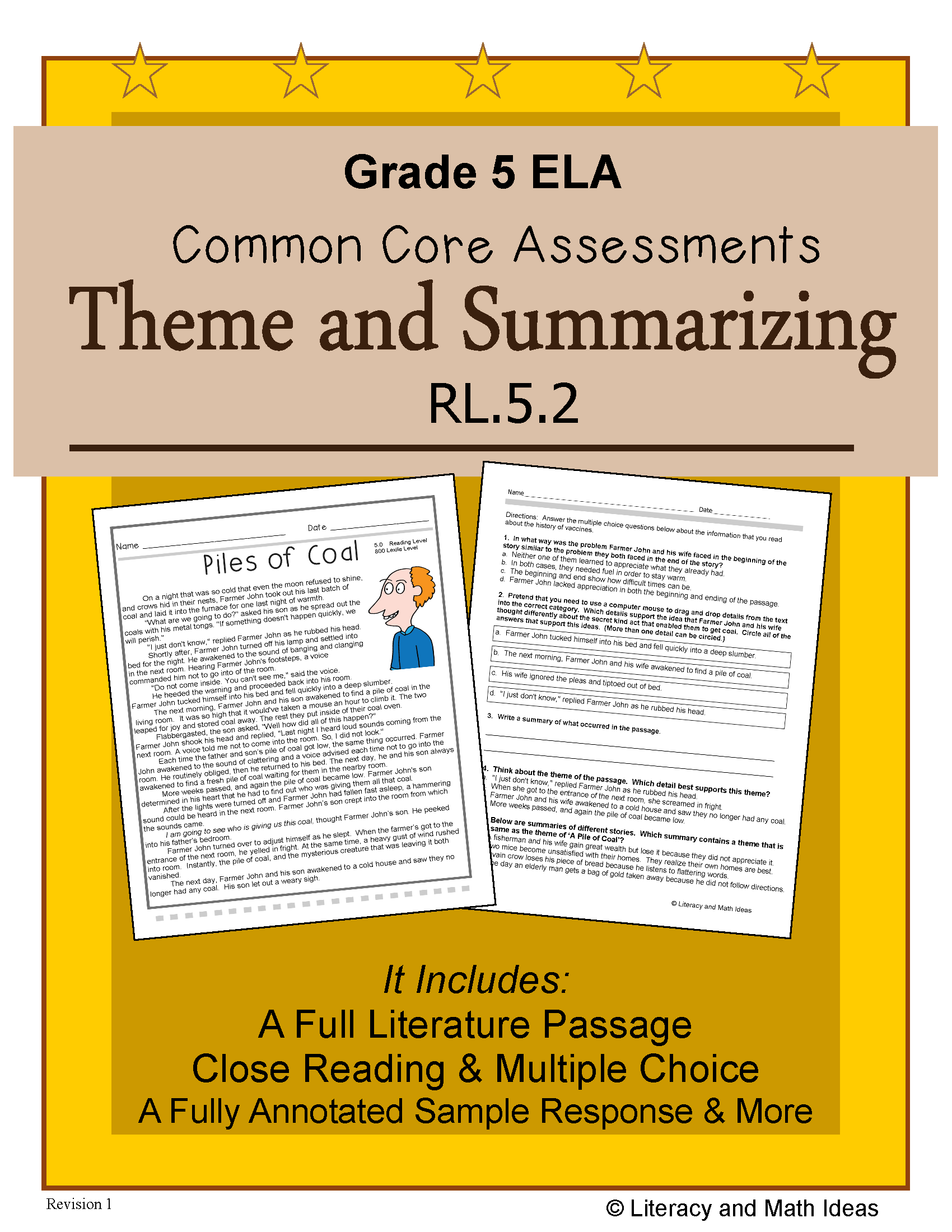Grade 5 Common Core Assessments: Theme and Summarizing RL.5.2 – Literacy and Math Ideas