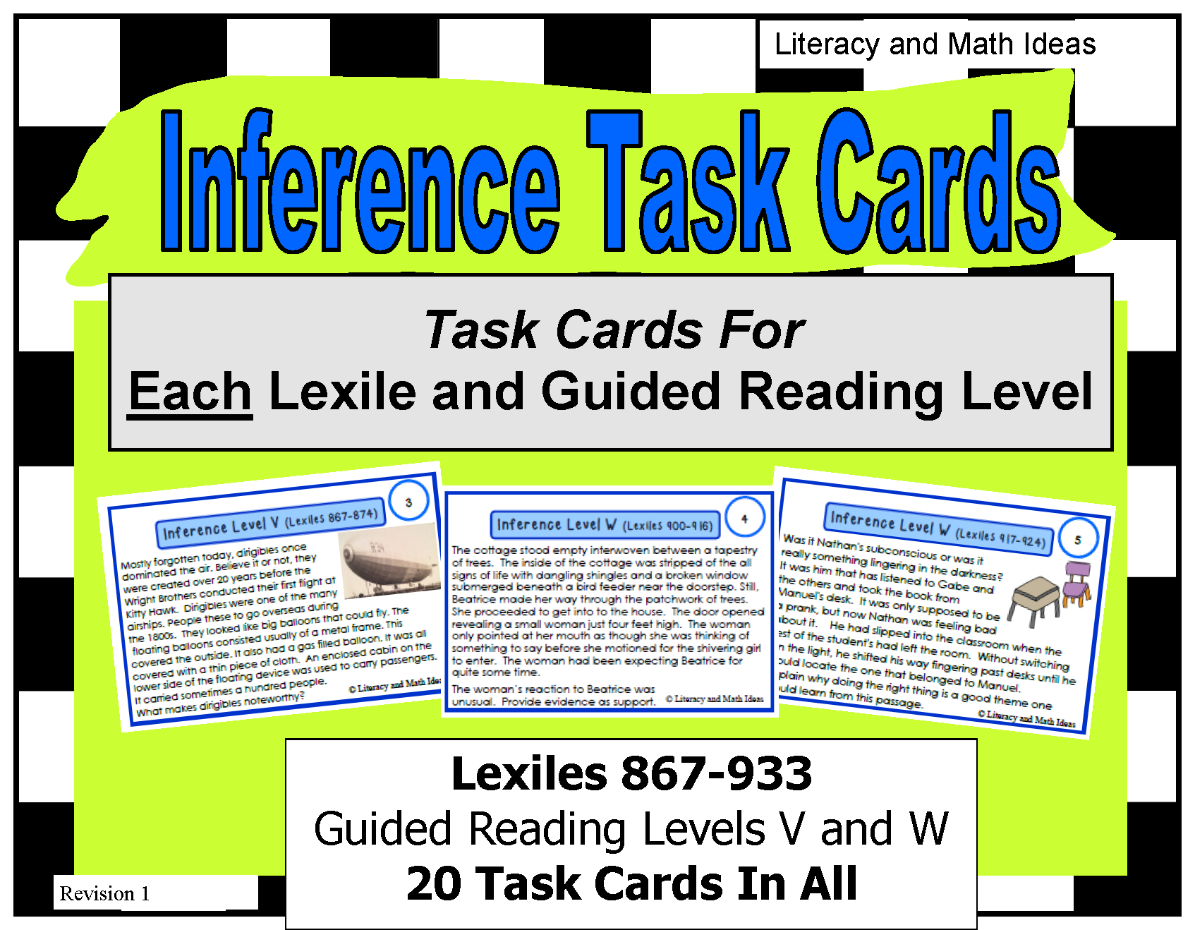 Inference Task Cards Lexile/Guided Reading Levels 867-933 (Levels V,W ...