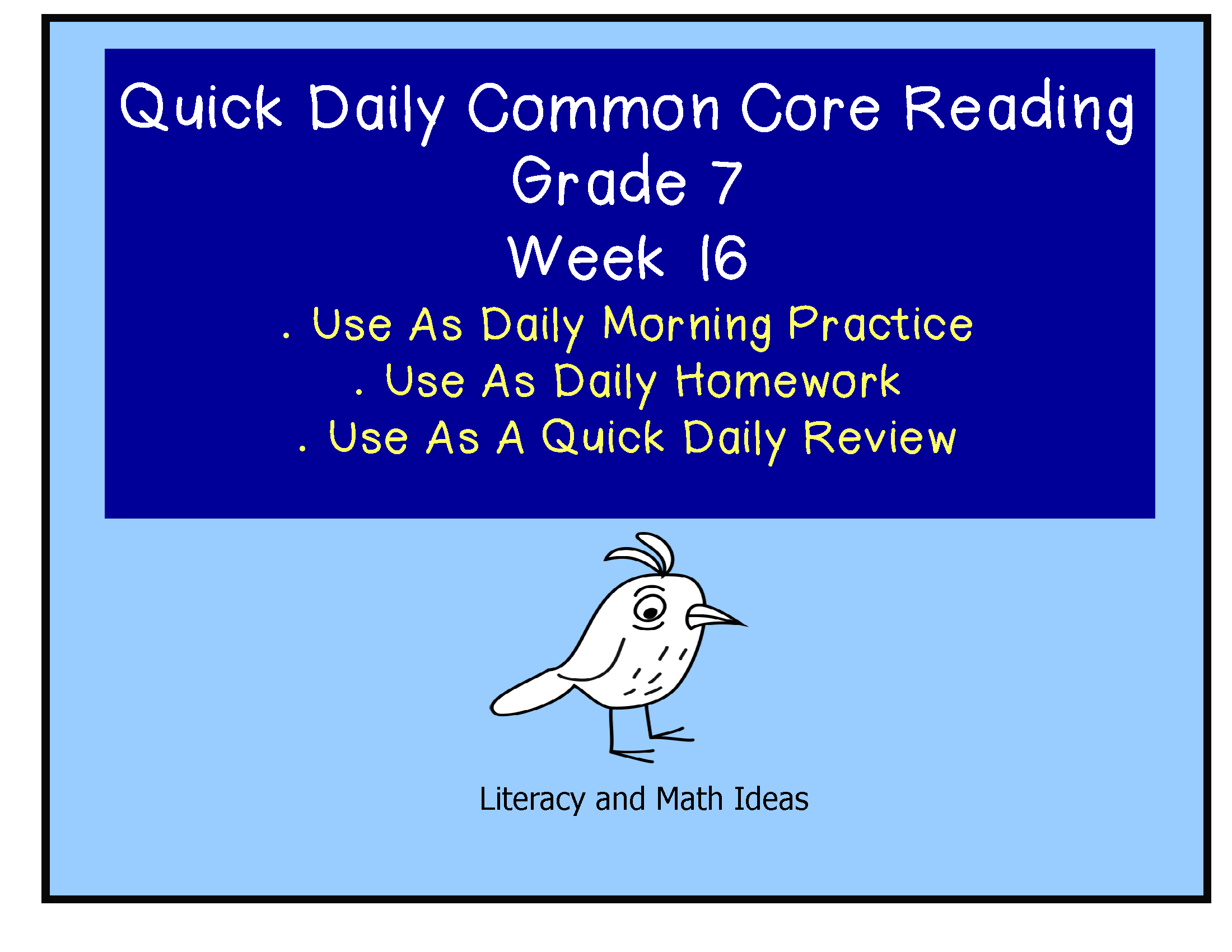 Grade 7 Daily Common Core Reading Practice Week 16 – Literacy and Math ...