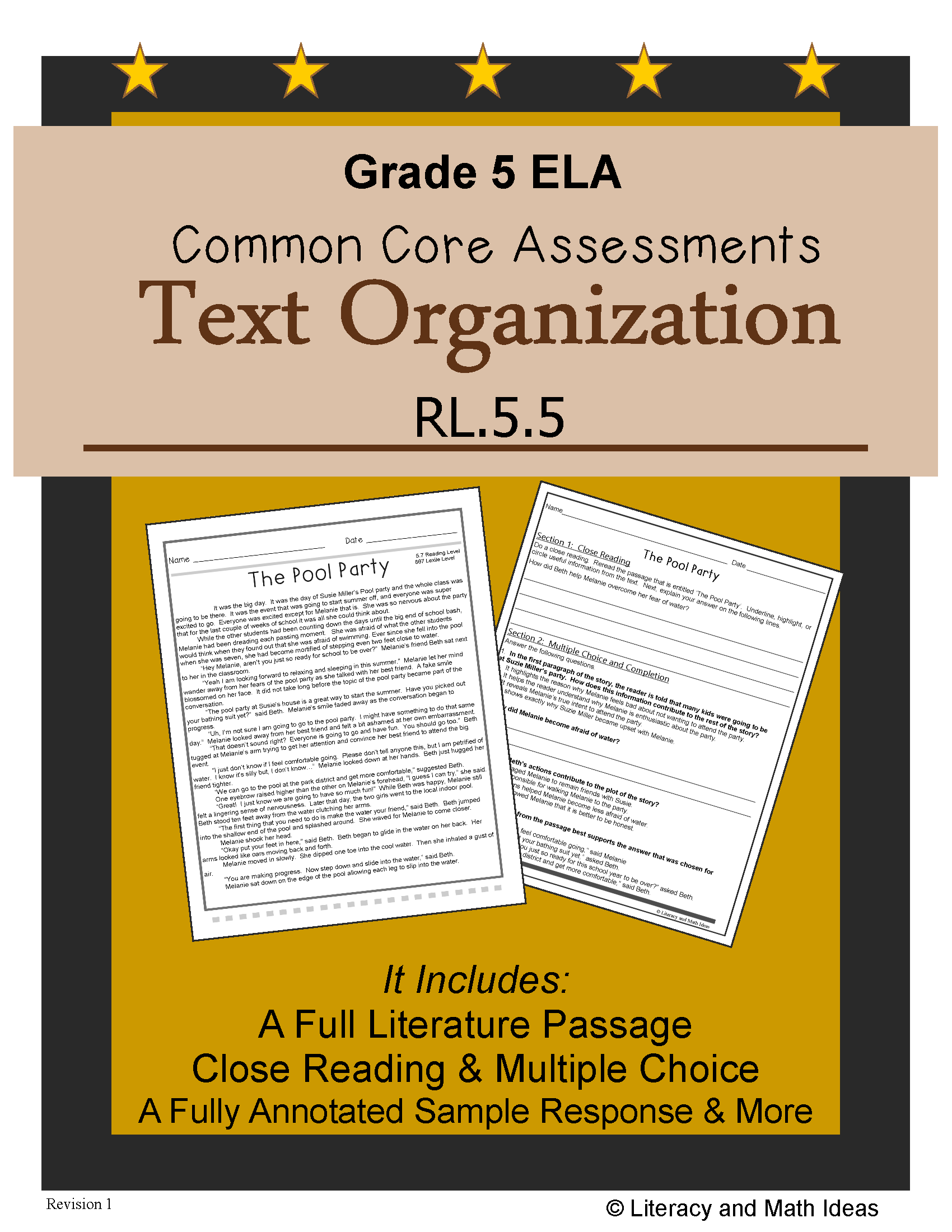 Grade 5 Common Core Assessments: Text Organization RL.5.5 – Literacy ...