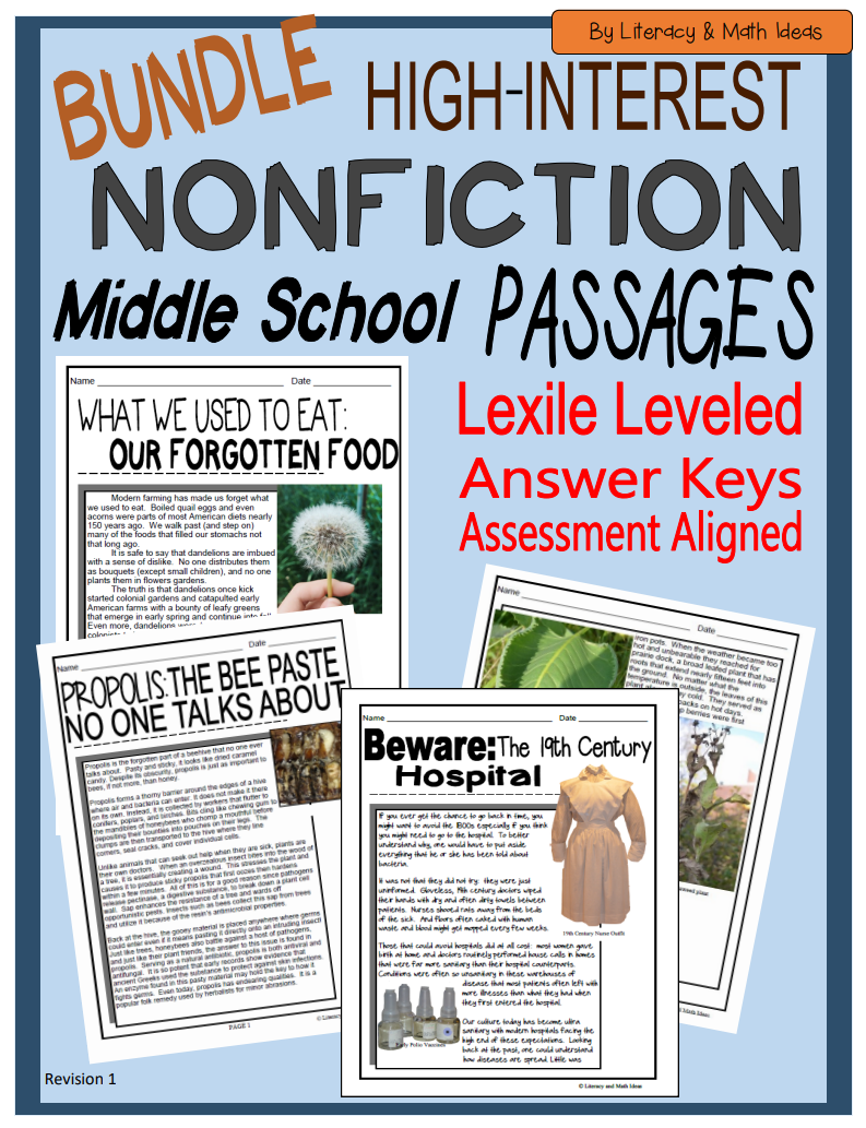 (Bundle) High-Interest Nonfiction Passages (Middle School) – Literacy ...
