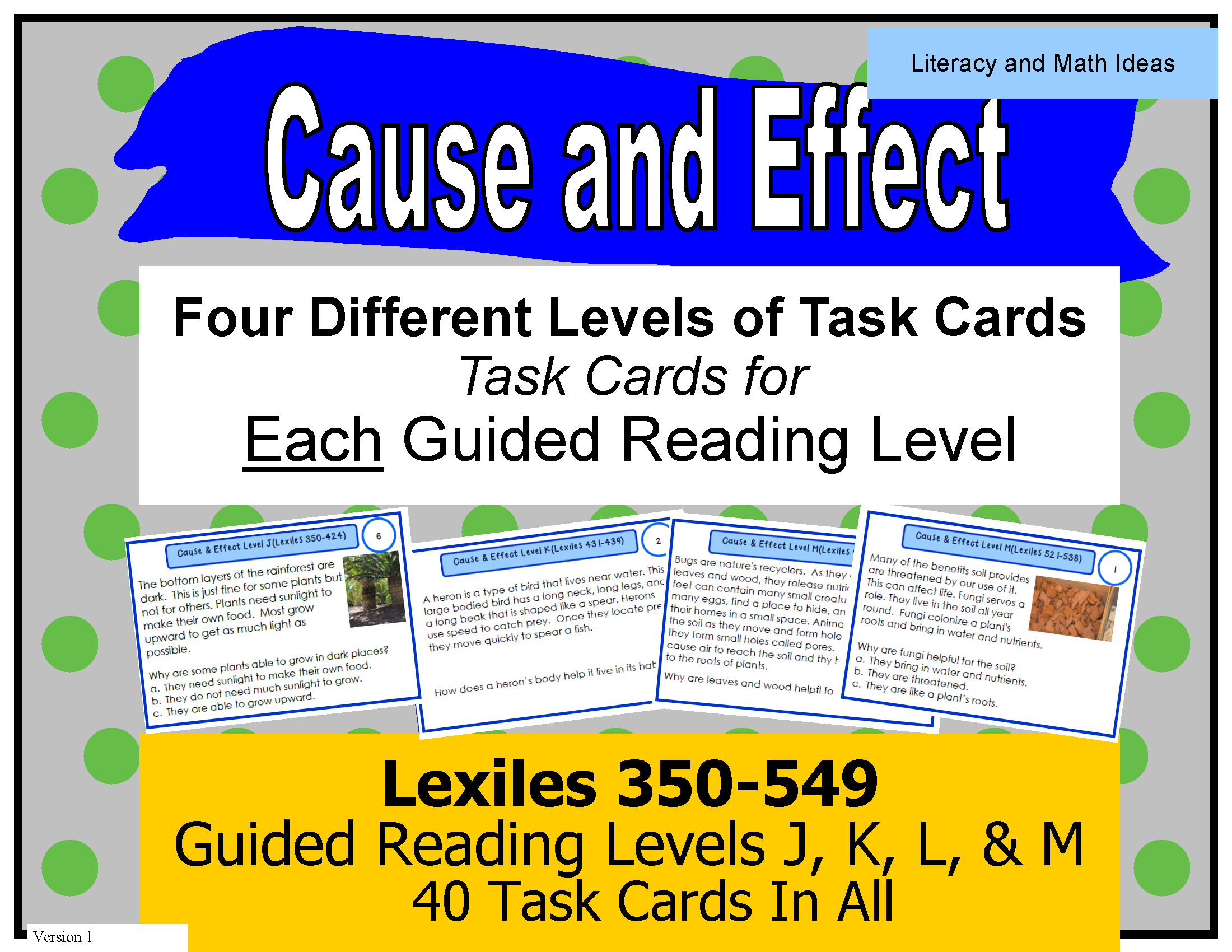 Cause and Effect Task Cards For Each Guided Reading Level (Levels J,K ...