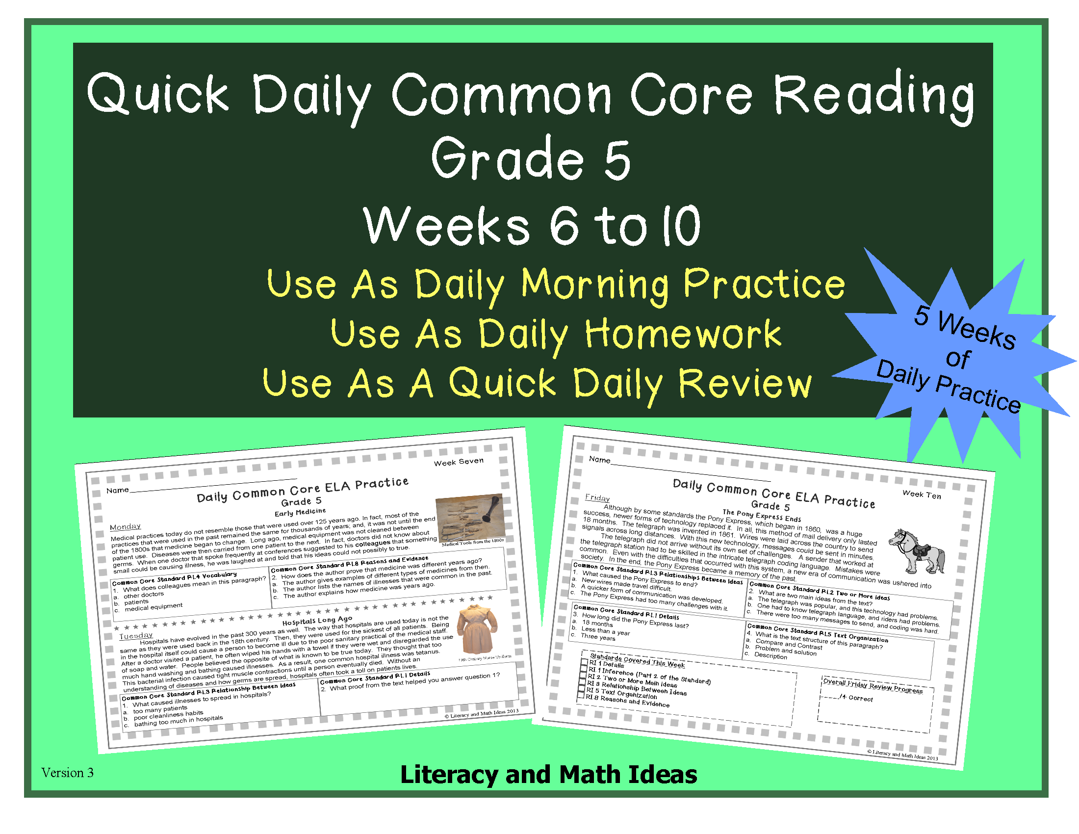 Grade 5 Daily Common Core Reading Practice Weeks 6-10 – Literacy and ...