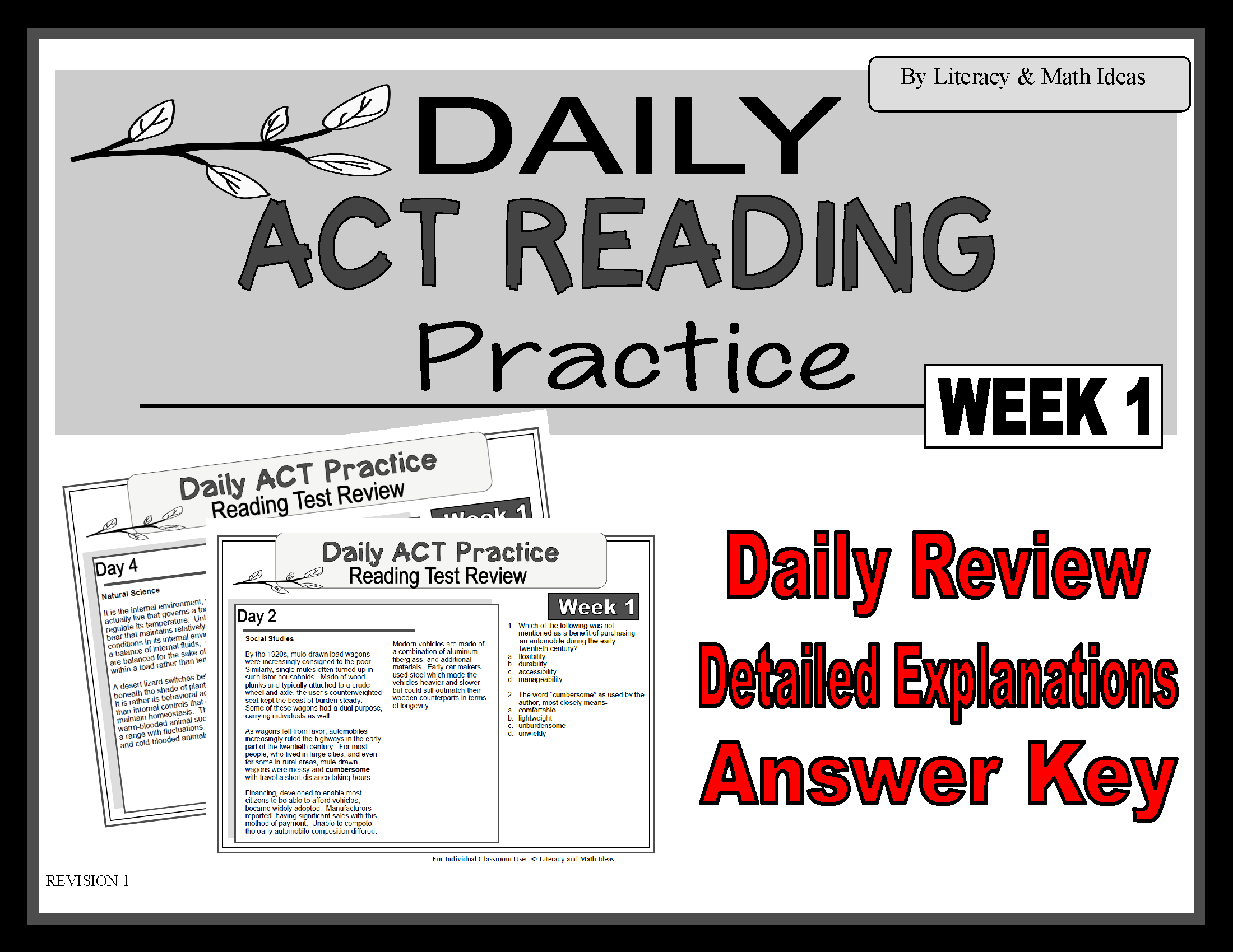 Daily ACT Reading Test Practice (Week 1) – Literacy and Math Ideas