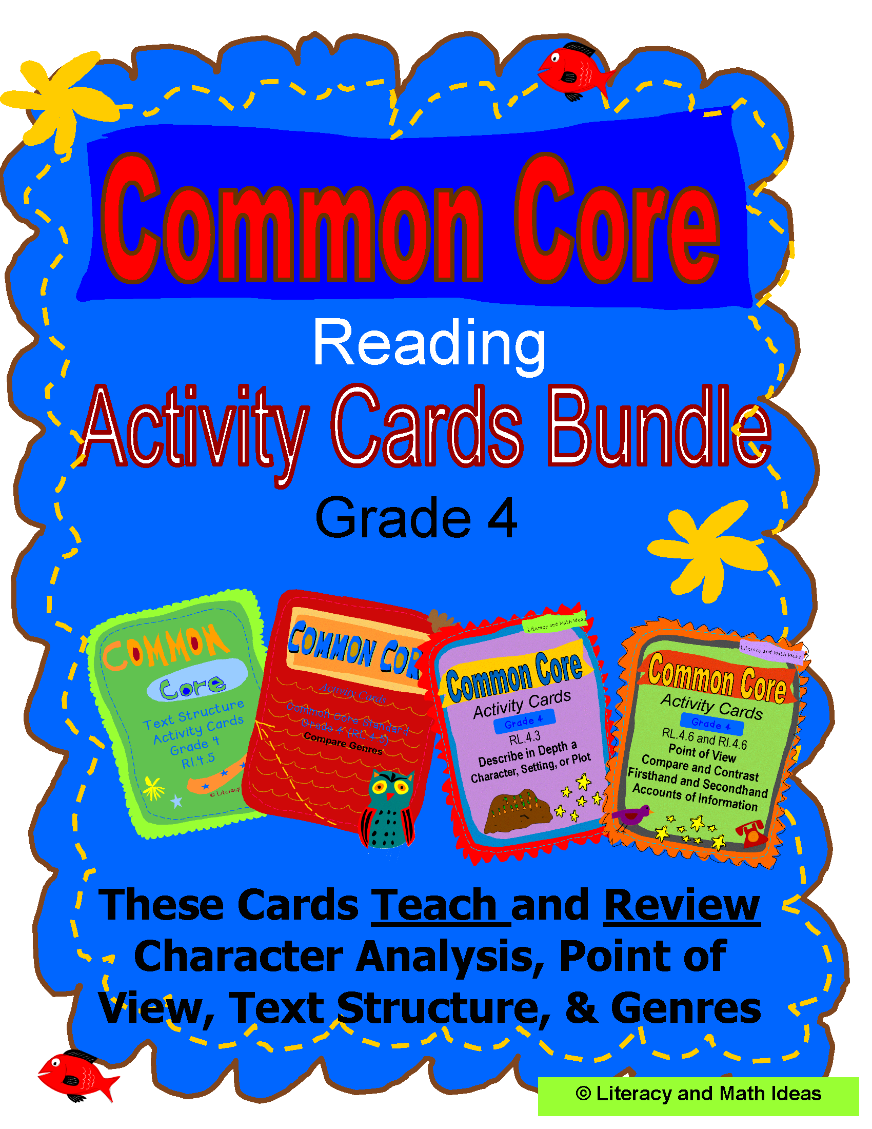 Grade 4 Common Core Reading Activity Cards Bundle – Literacy and Math Ideas