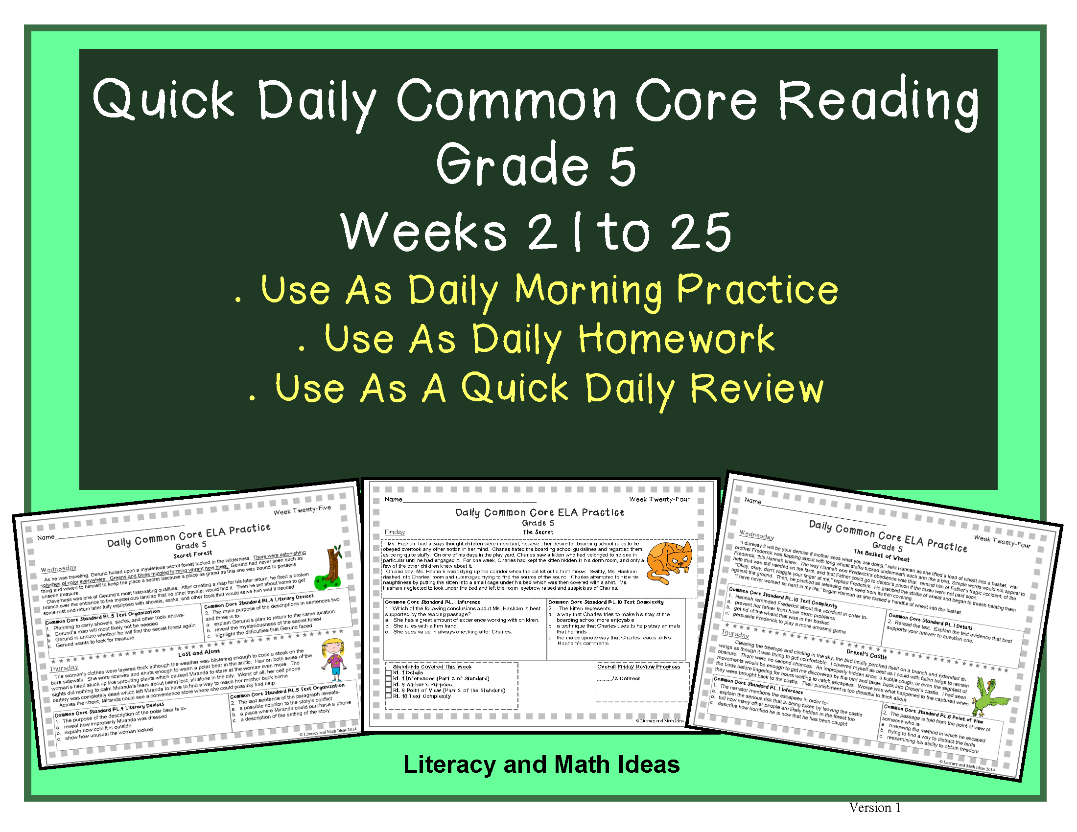 Grade 5 Daily Common Core Reading Practice Weeks 21-25 – Literacy and ...
