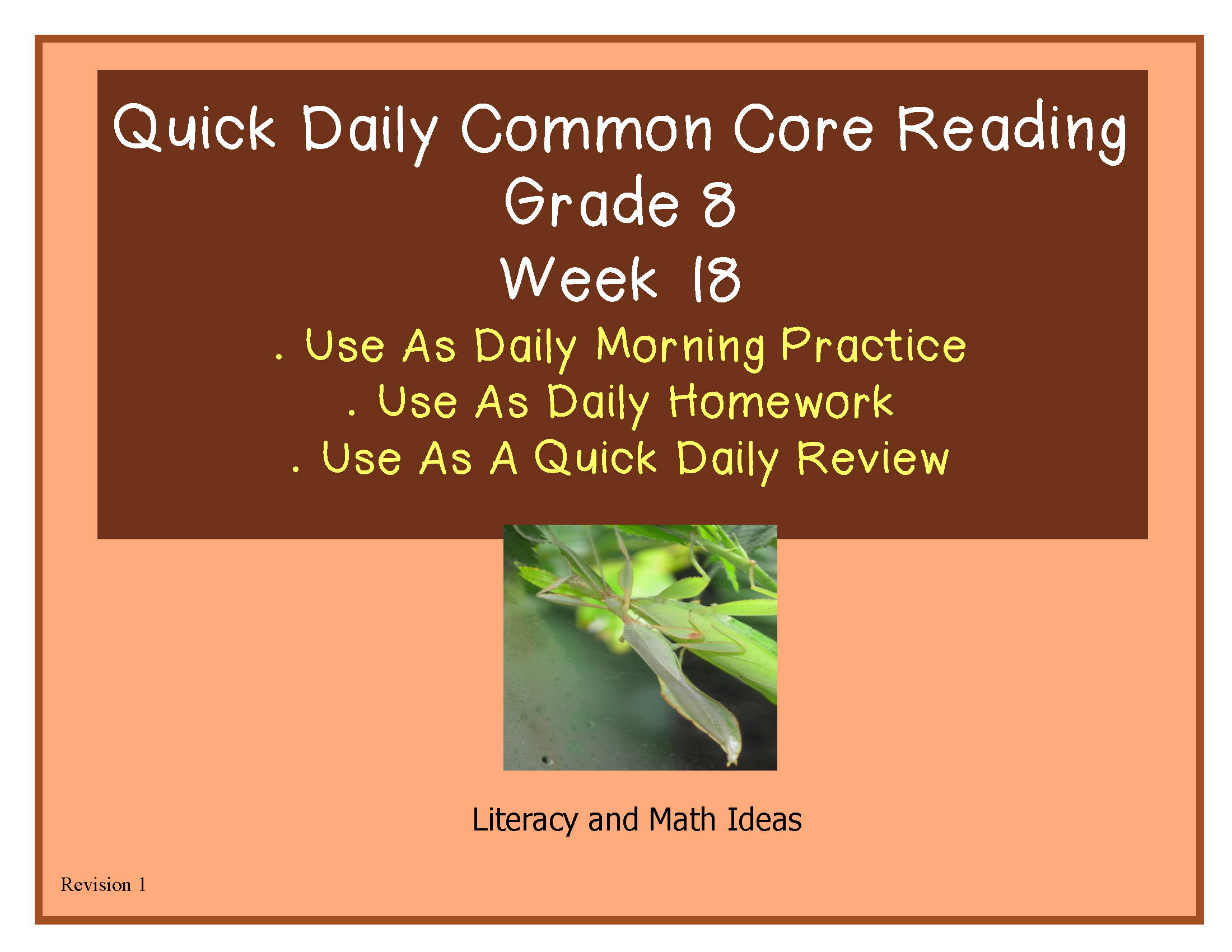 Grade 8 Daily Common Core Reading Practice Week 18 – Literacy and Math ...