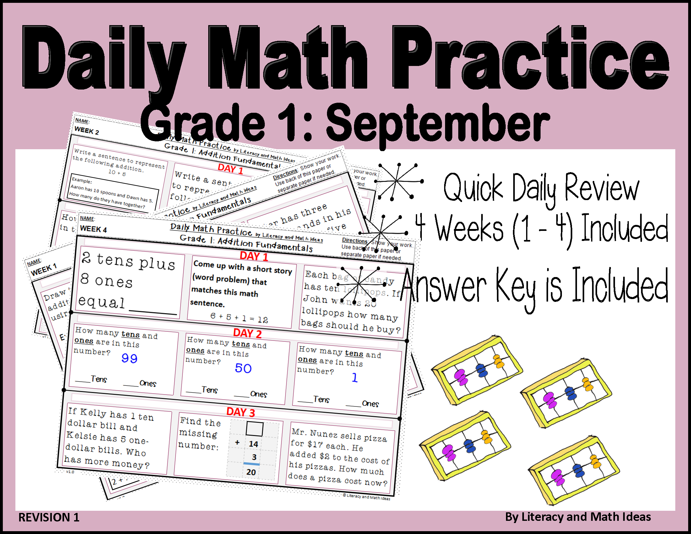 Daily Math Practice (Grade 1) September – Literacy and Math Ideas