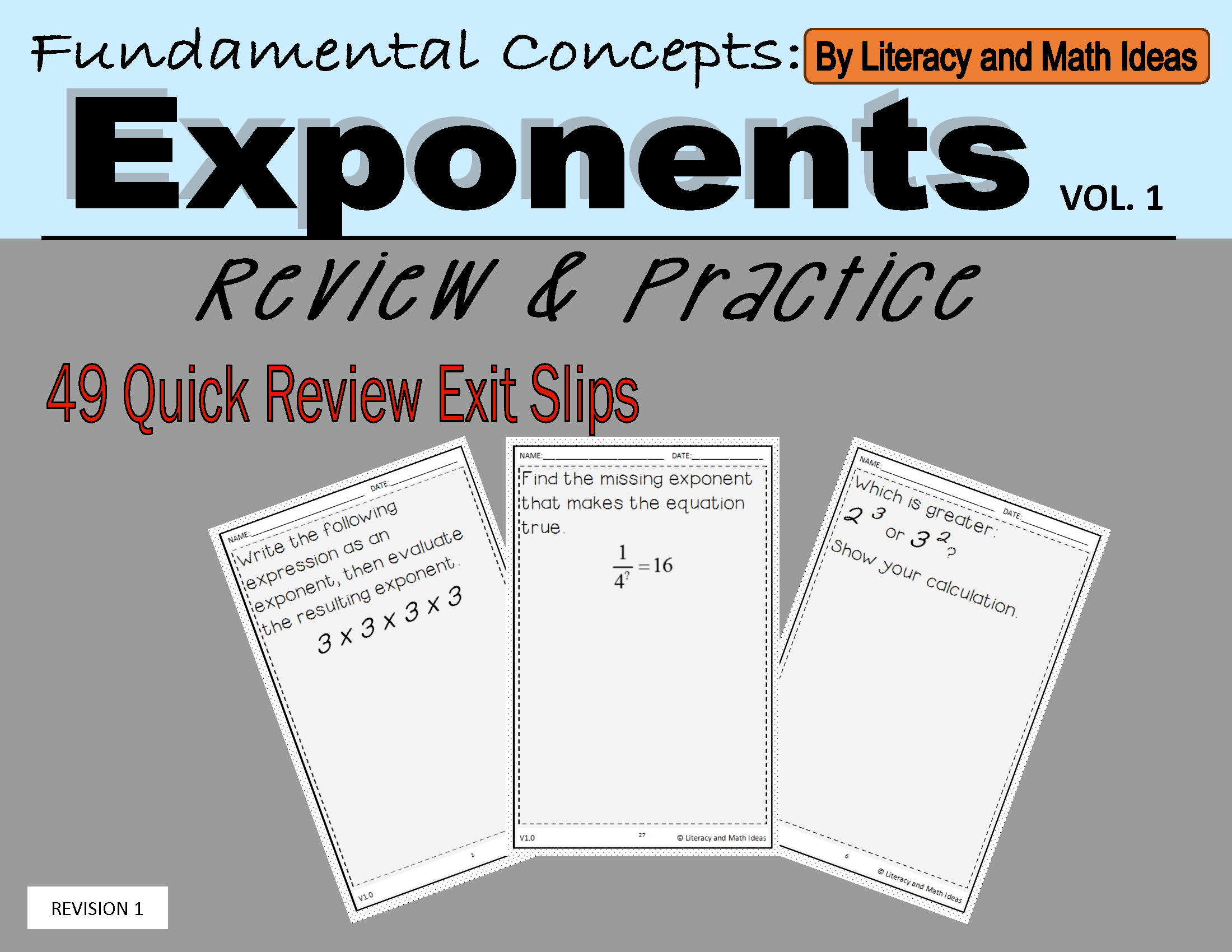Fundamental Concepts of Exponents Volume 1 – Literacy and Math Ideas