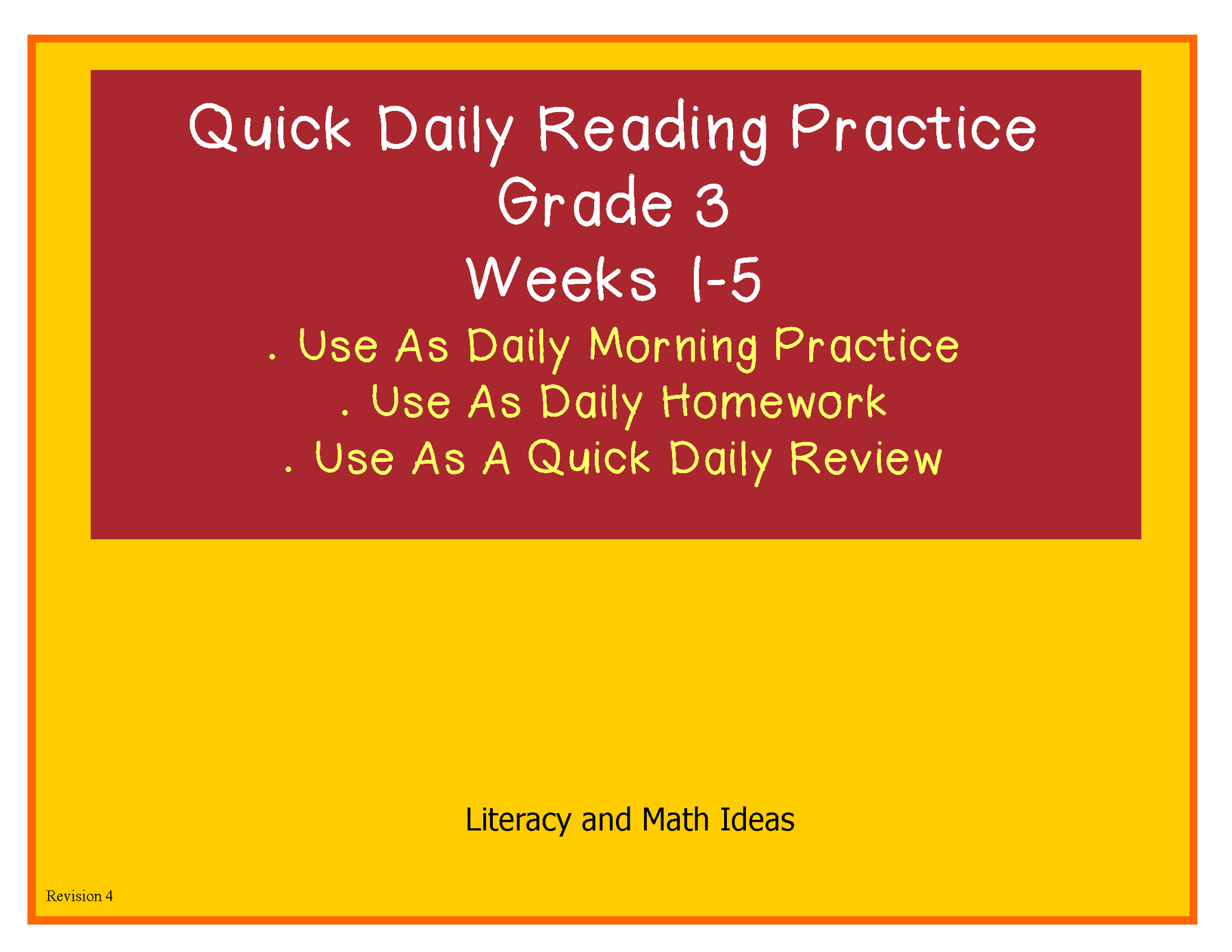 Daily Reading Practice Grade 3 (35 Full Weeks) – Literacy and Math Ideas