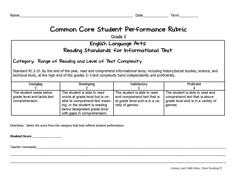 Common Core ELA Rubrics: Grade 3 – Literacy and Math Ideas