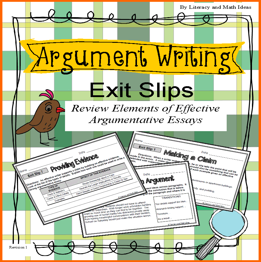 Argument Writing Exit Slips – Literacy and Math Ideas