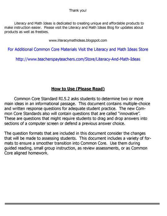Literacy and Math Ideas