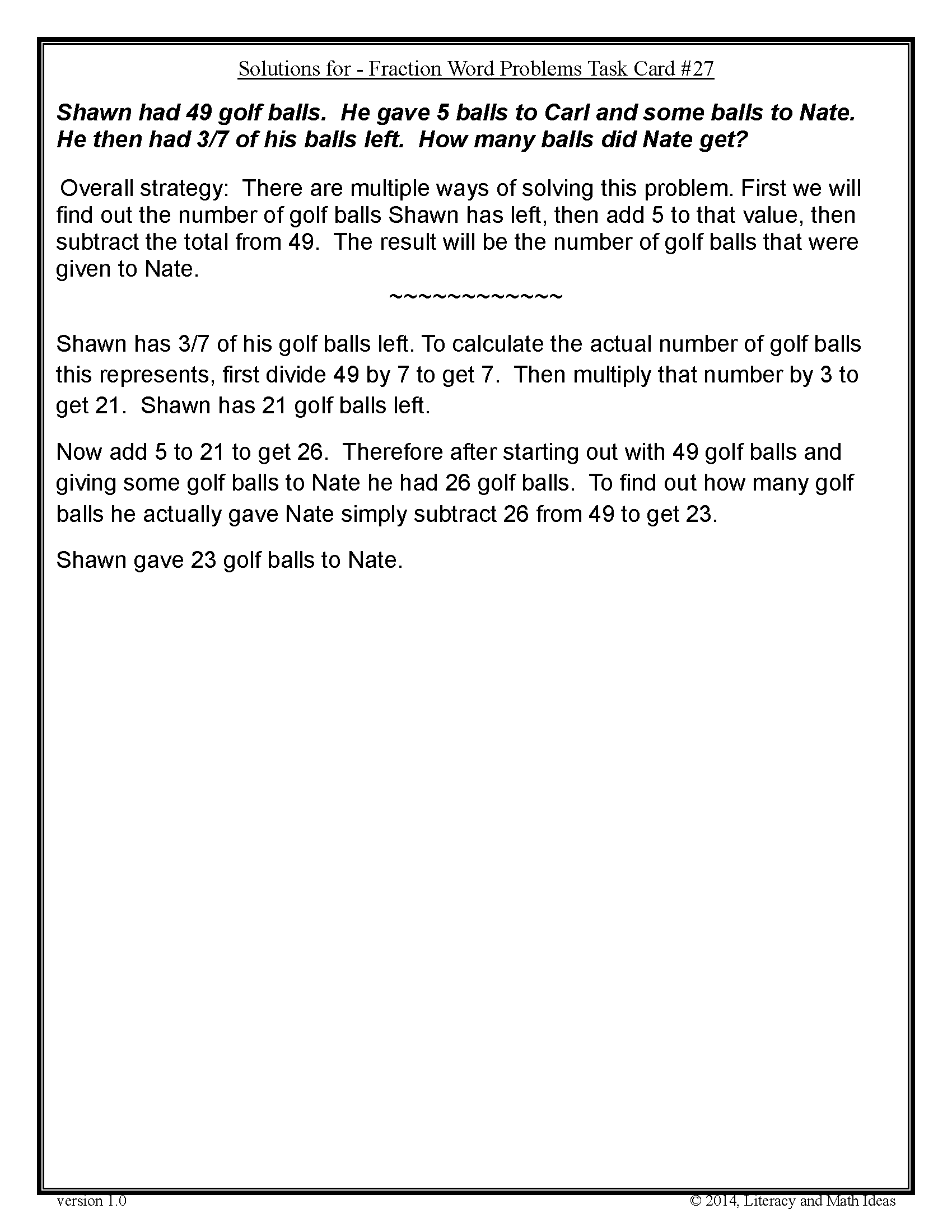 Multi-Step Fraction Word Problems – Literacy and Math Ideas
