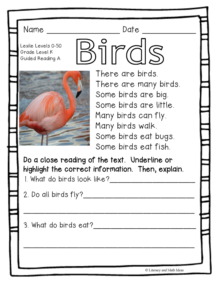 70 Leveled Passages (Animals) Guided Reading A to N – Literacy and Math ...